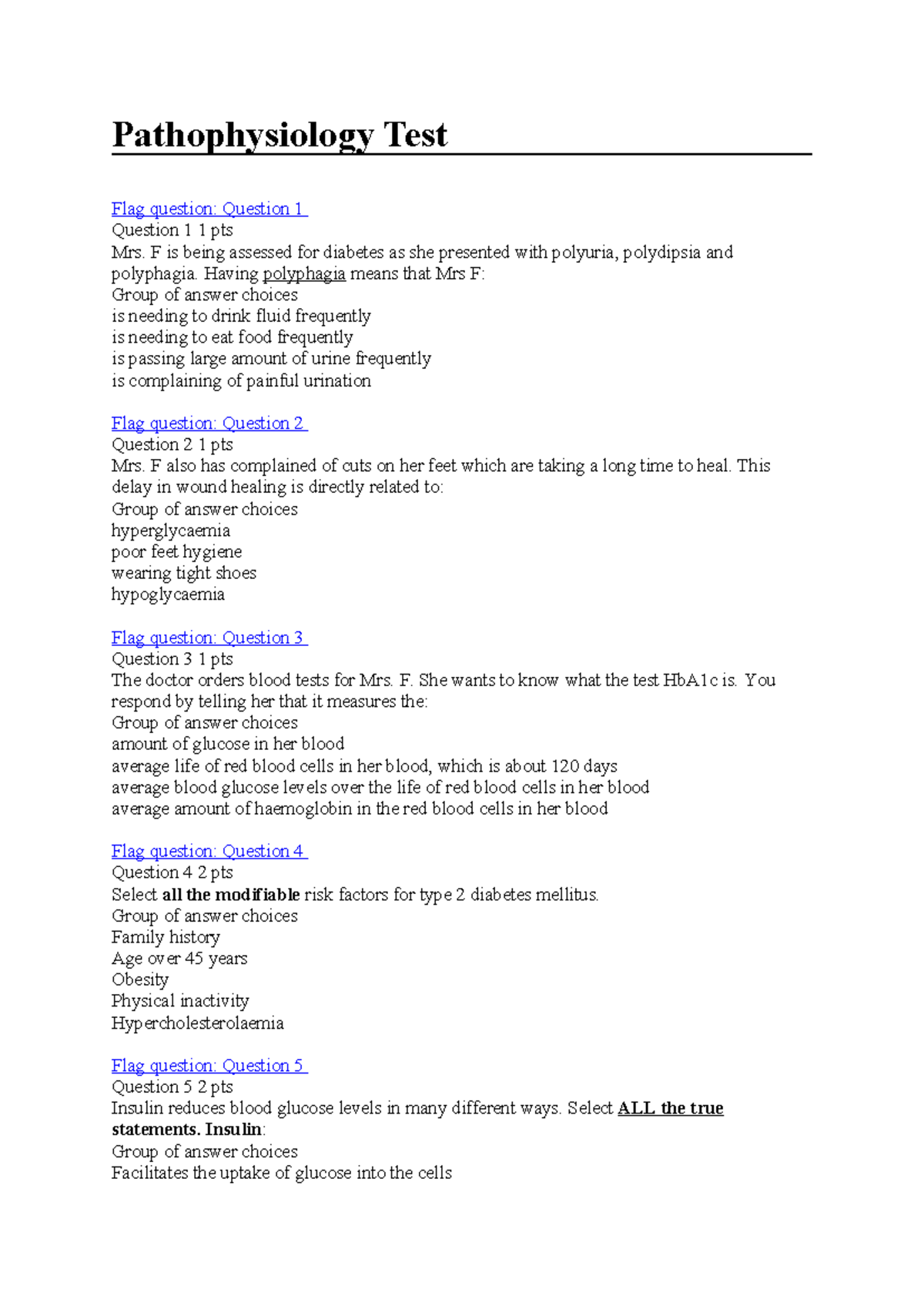 Pathophysiology Test - Patho Quiz - Pathophysiology Test Flag question ...