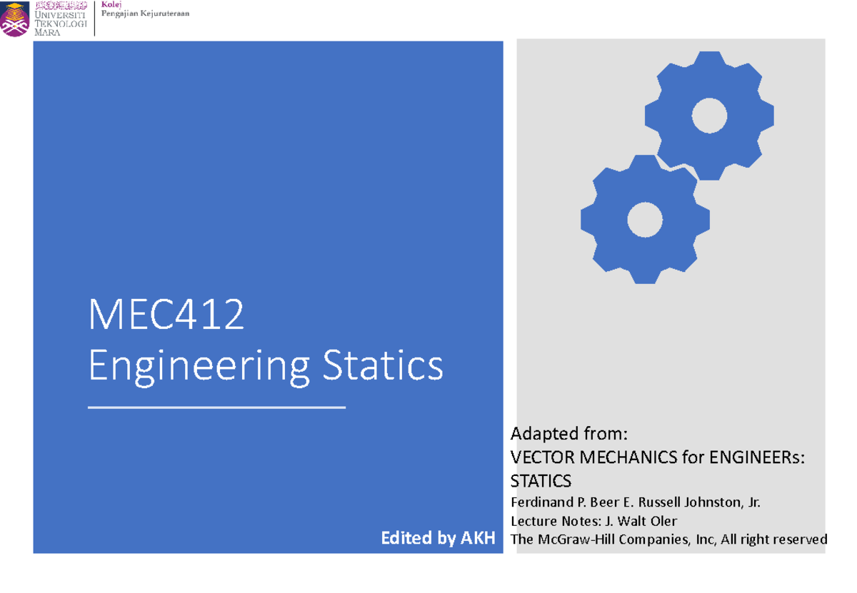 Statics chapter 2 - MEC Engineering Statics Adapted from: VECTOR ...
