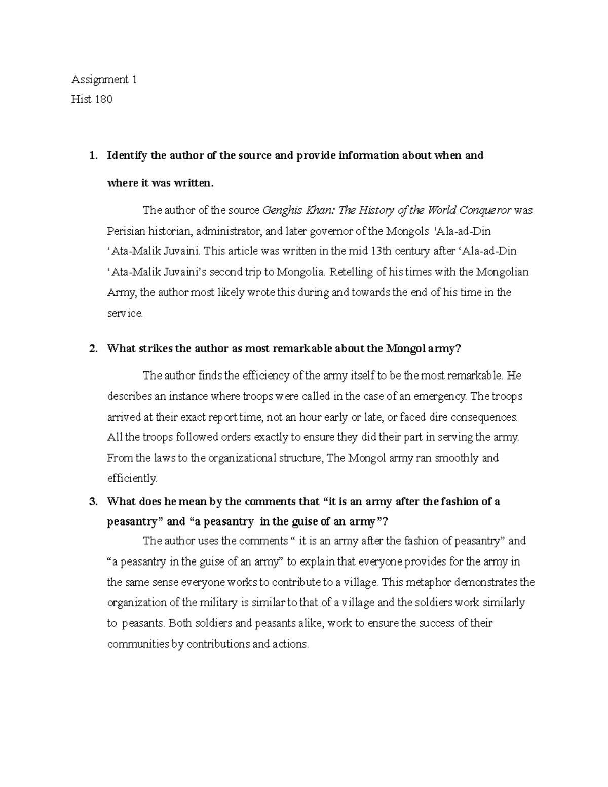 Hist 180-Assignment 1 - Assignment 1 Hist 180 Identify the author of the source and provide ...