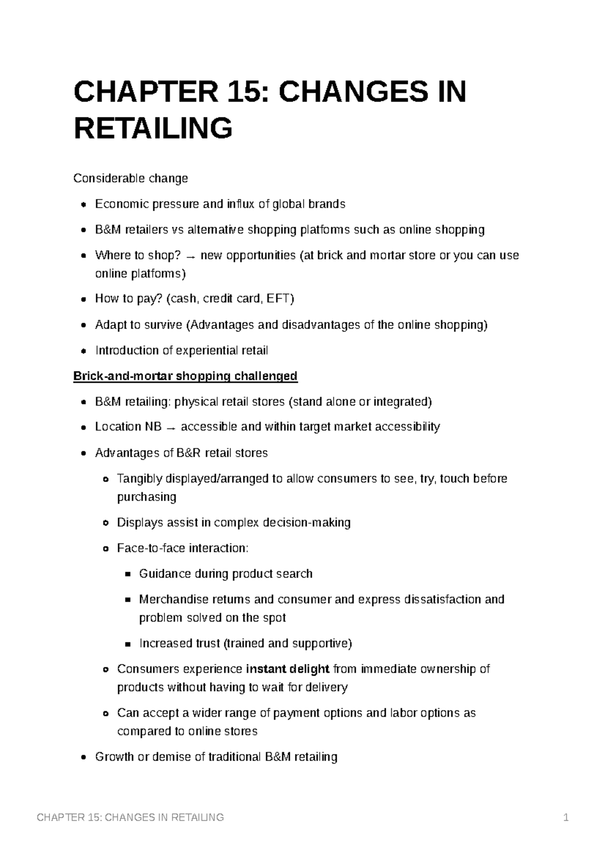 Chapter 15 Changes IN Retailing - CHAPTER 15: CHANGES IN RETAILING ...