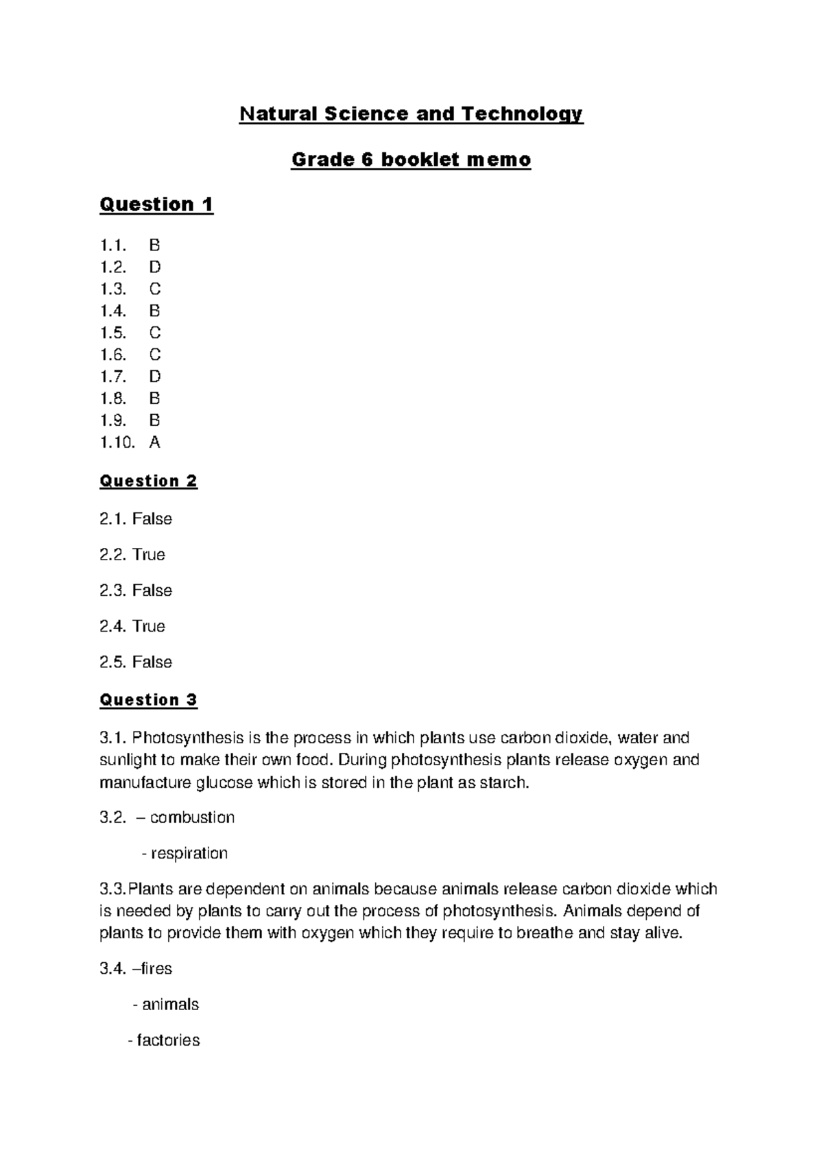Grade 6 Natural Science and Technology booklet memo - Natural Science ...