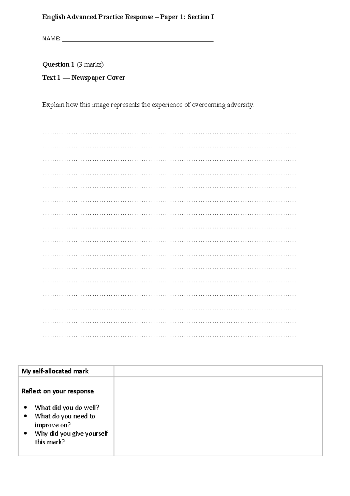 Resource X - Short Response Practice - NAME