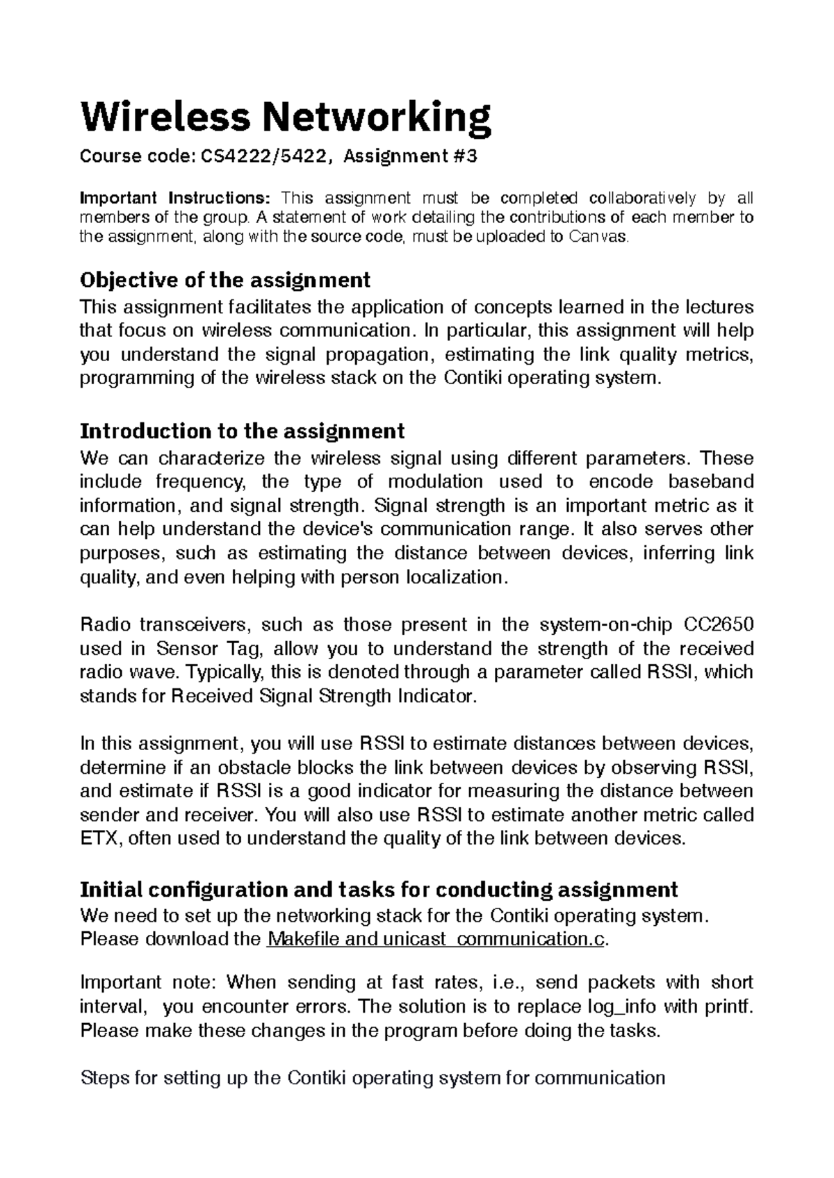 Assignment 3 - ASS3 - Wireless Networking Course code: CS4222/5422, Assignment # Important - Studocu