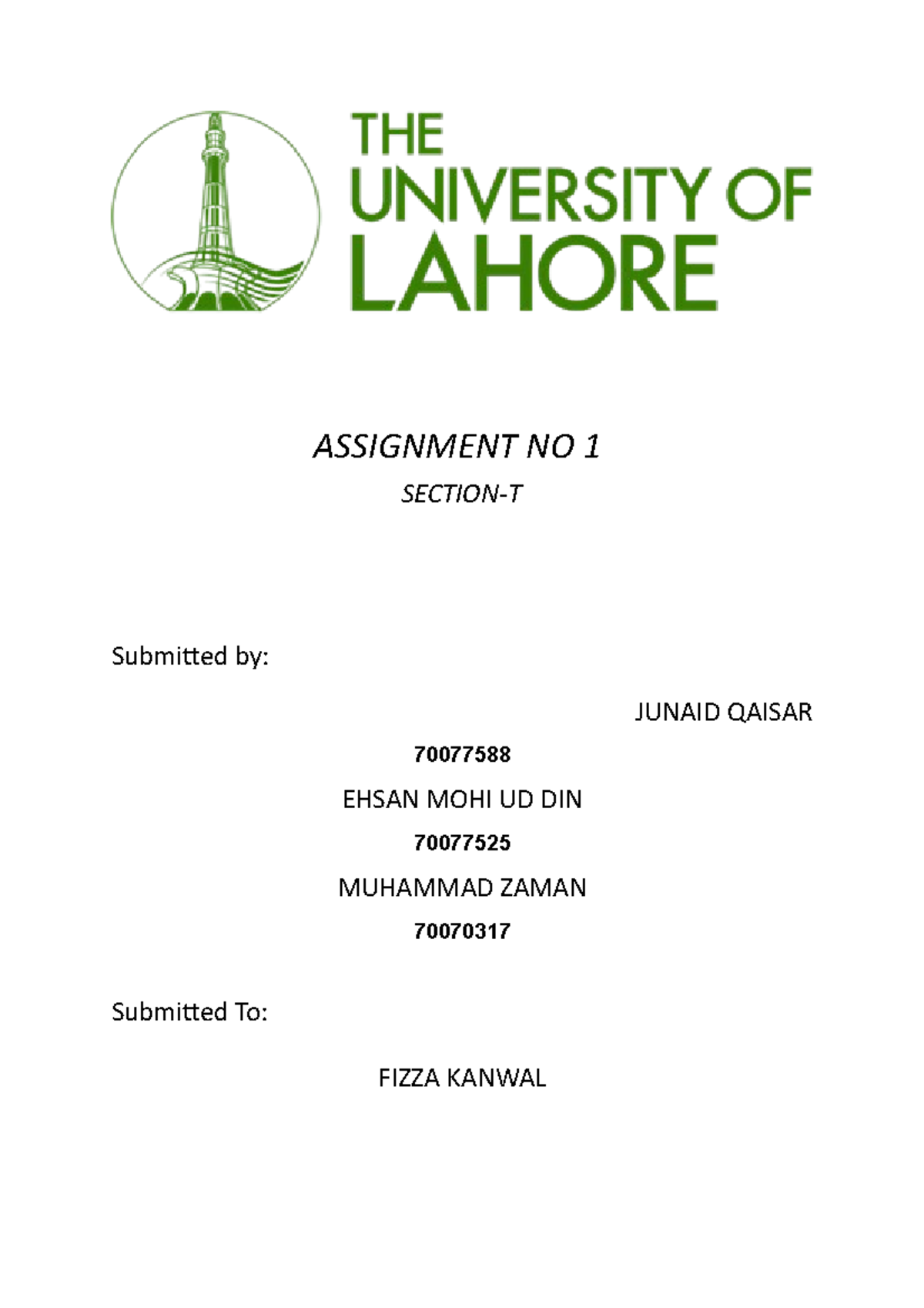 Assignment NO 1 HRM - helpful - ASSIGNMENT NO 1 SECTION-T Submitted by ...