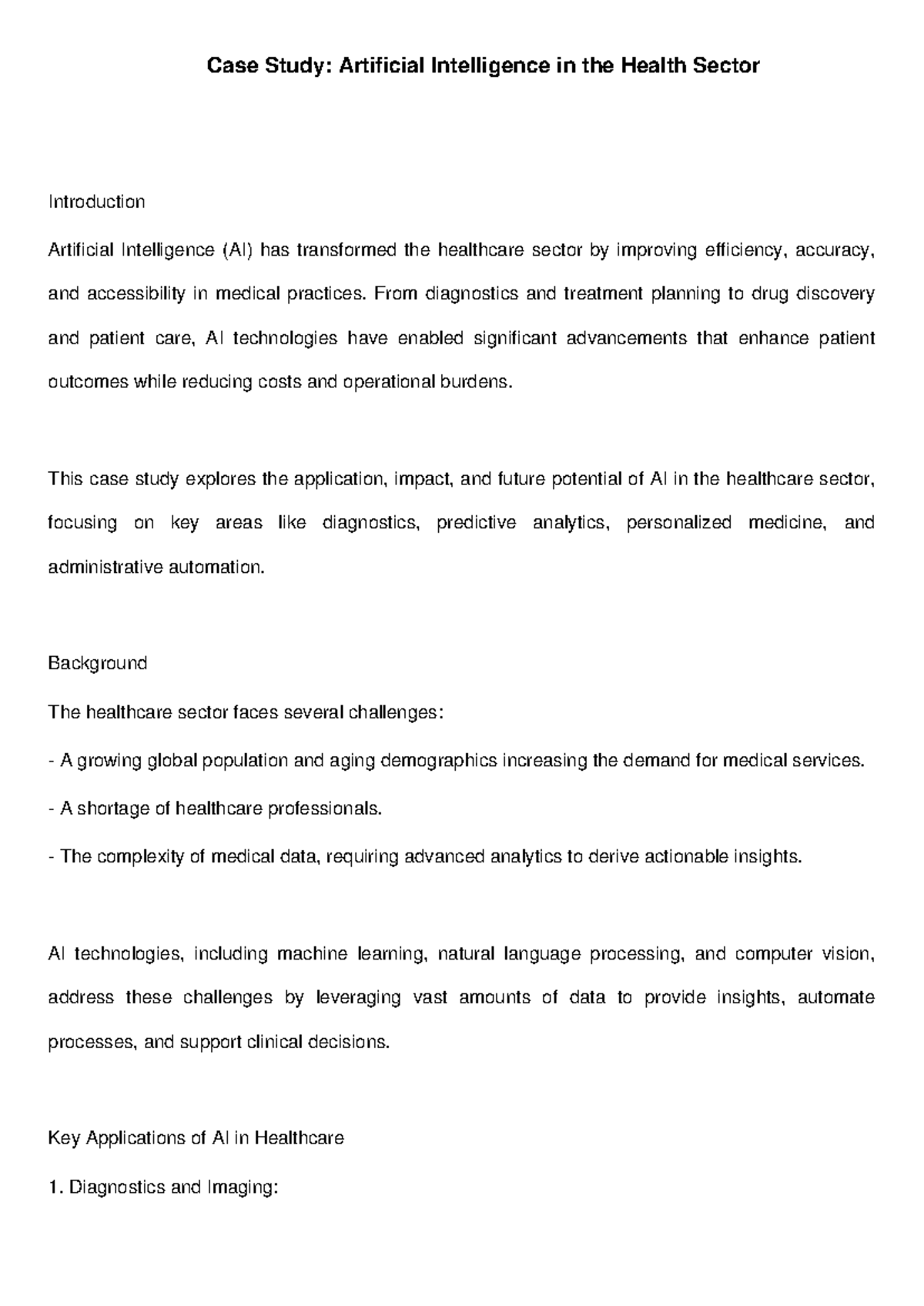 AI in Health Sector Case Study - Case Study: Artificial Intelligence in the Health Sector - Studocu