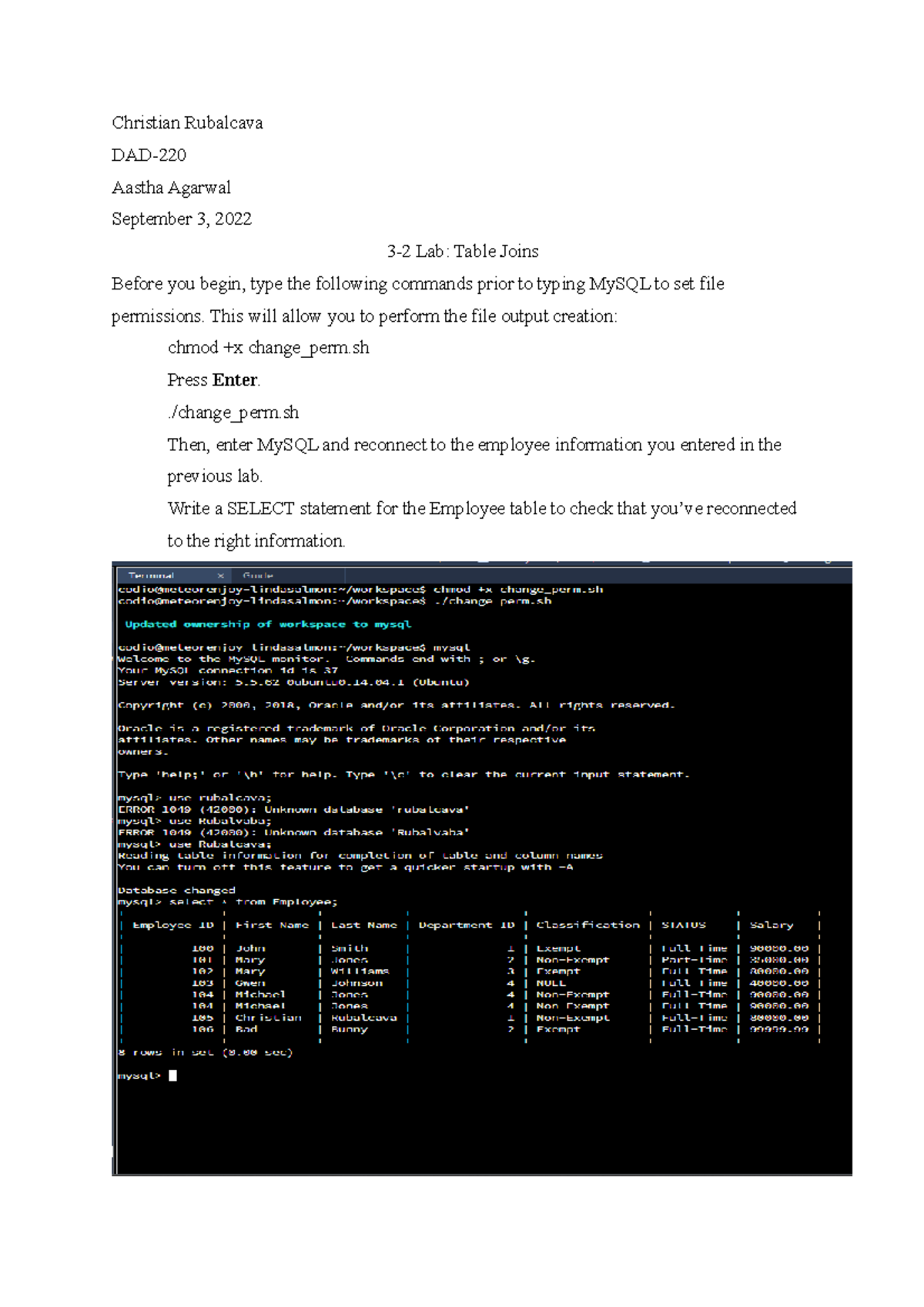3-2 Lab Table Joins - 3-3 Major Activity: Create a Database - Christian ...