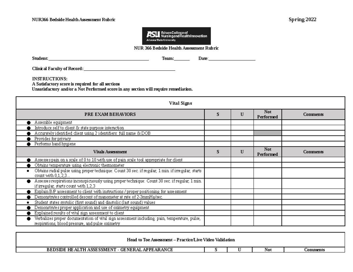 366 Bedside Assessment Skills Rubric SP22 NUR366 Bedside Health 366-bedside-assessment-skills-rubric-sp22-nur366-bedside-health