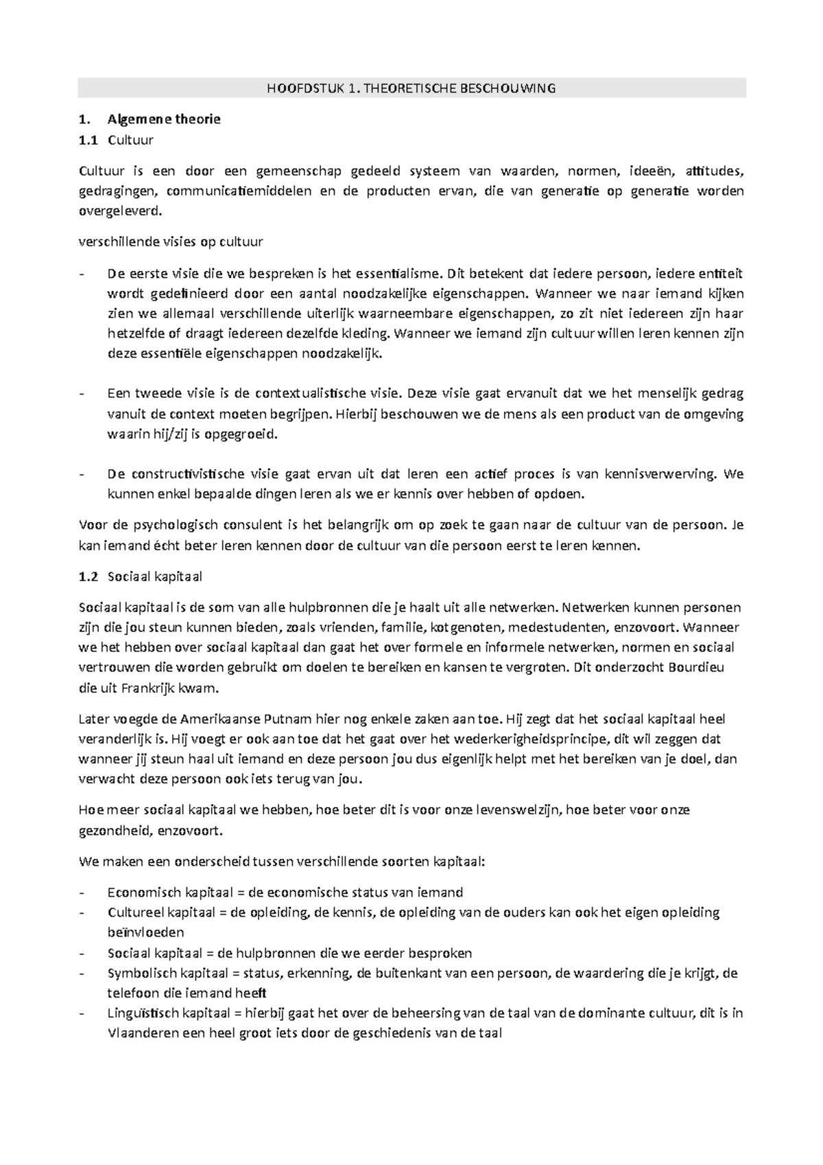 H1. Theoretische beschouwing - HOOFDSTUK 1. THEORETISCHE BESCHOUWING Algemene theorie 1 Cultuur ...