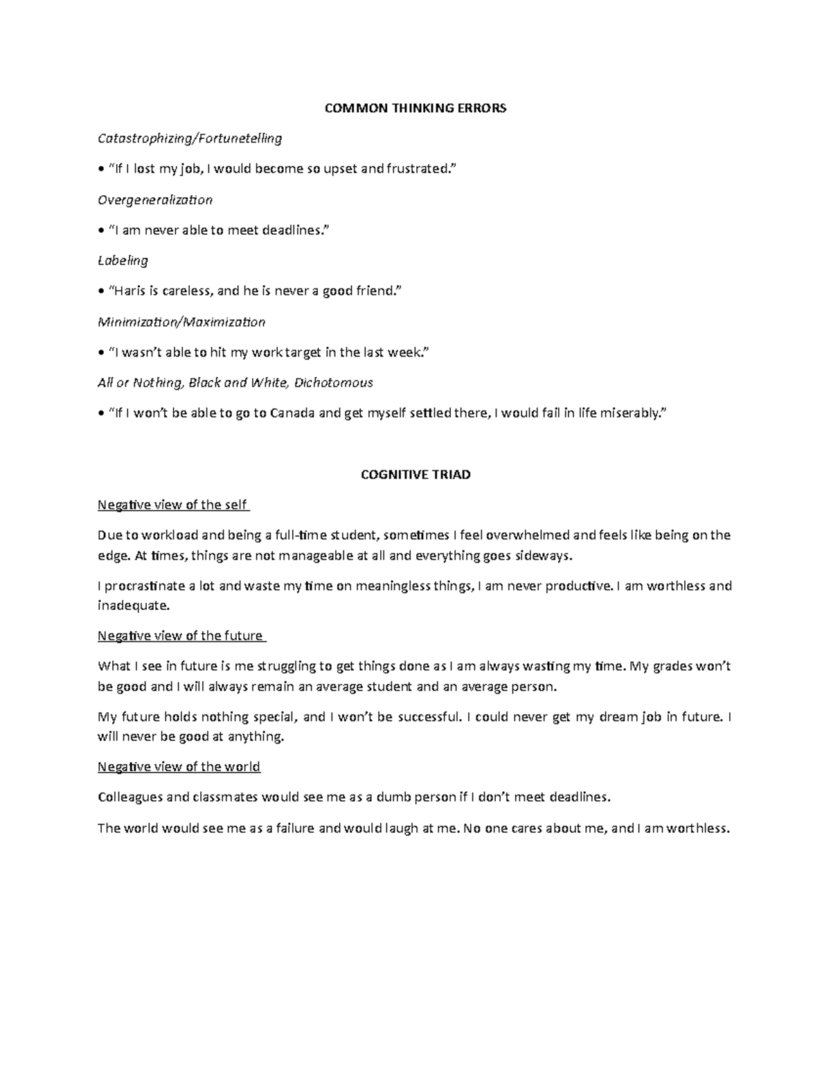 Common Thinking Errors - fizza 157 - COMMON THINKING ERRORS ...