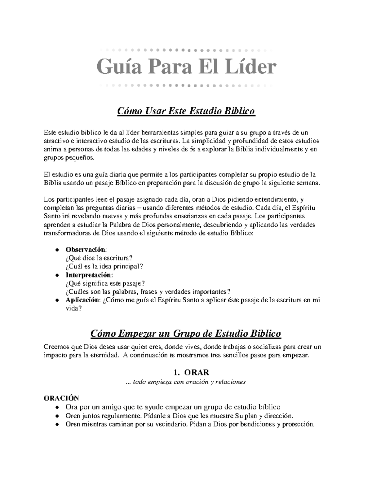 Spanish Light Leader Guide - Guía Para El Líder Cómo Usar Este Estudio ...