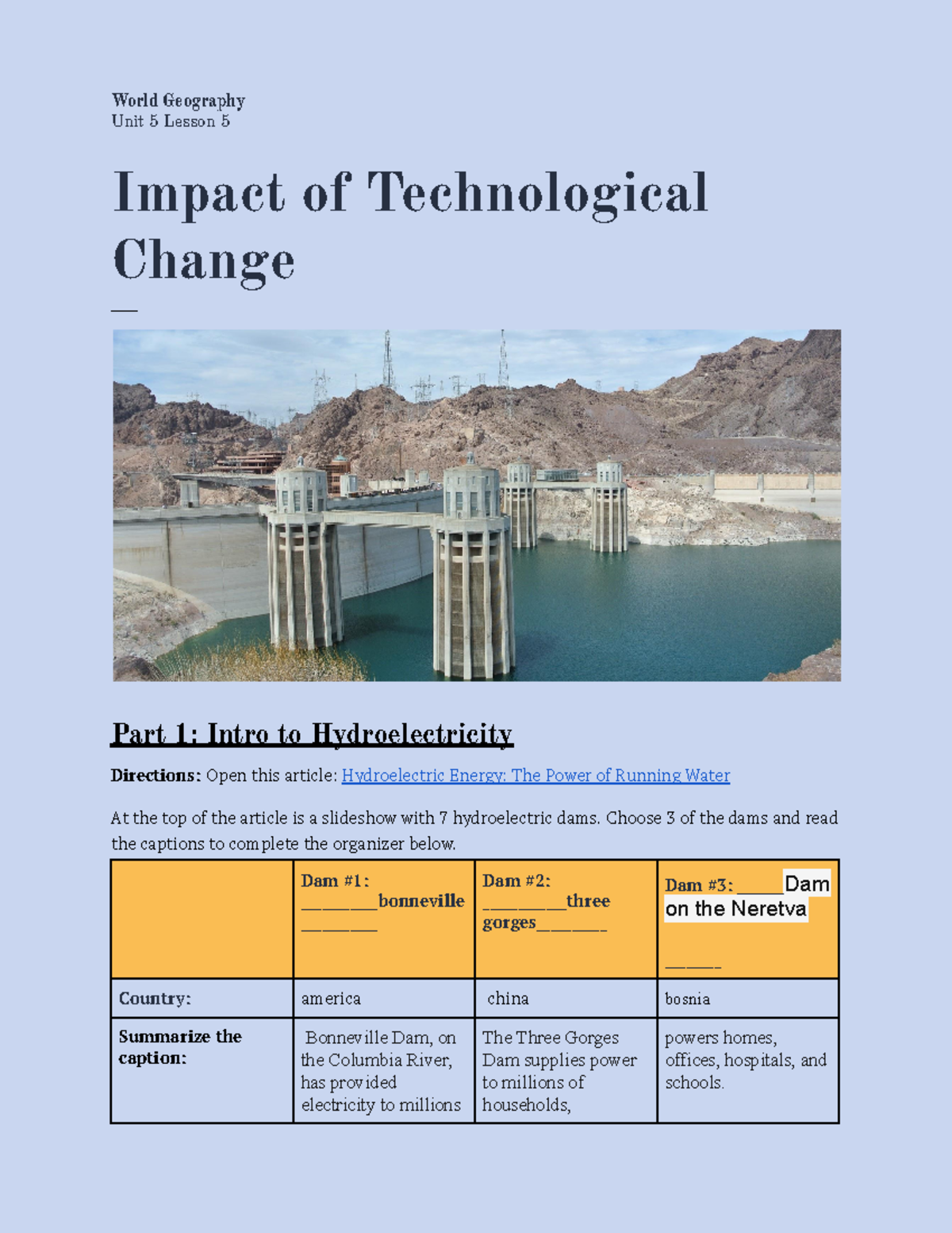 Copy of 5.5 Impact of Change - World Geography Unit 5 Lesson 5 Impact ...