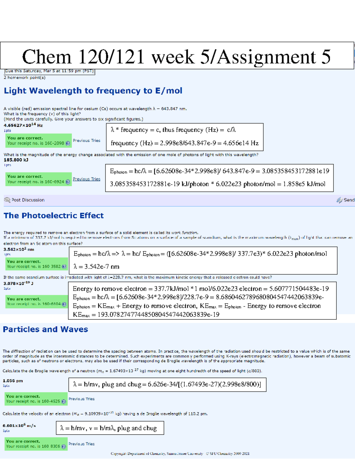 Lon Capa Chem 120 Week 5 Assignment 5 Homework - λ * frequency = c ...