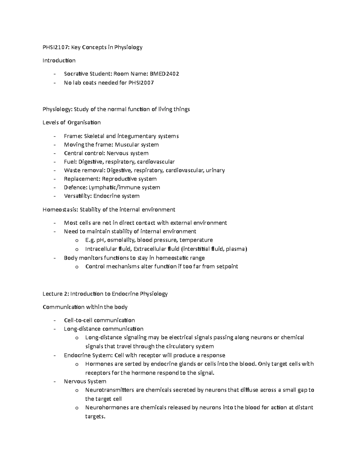 Week 1 Lecture - PHSI2107: Key Concepts in Physiology Introduction ...