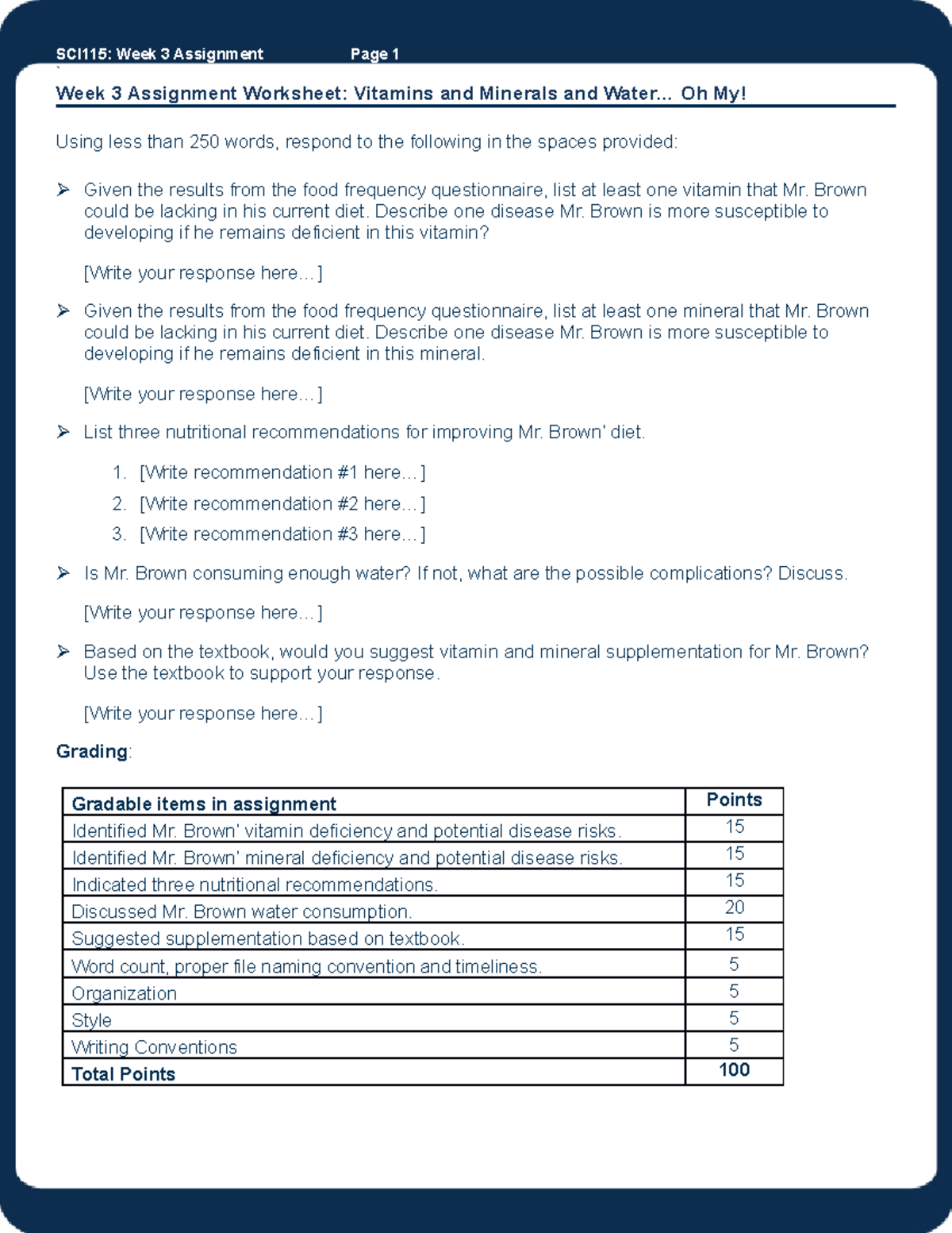 SCI115H Wk3 Assignment Worksheet - BSC 215 - Alabama - Studocu