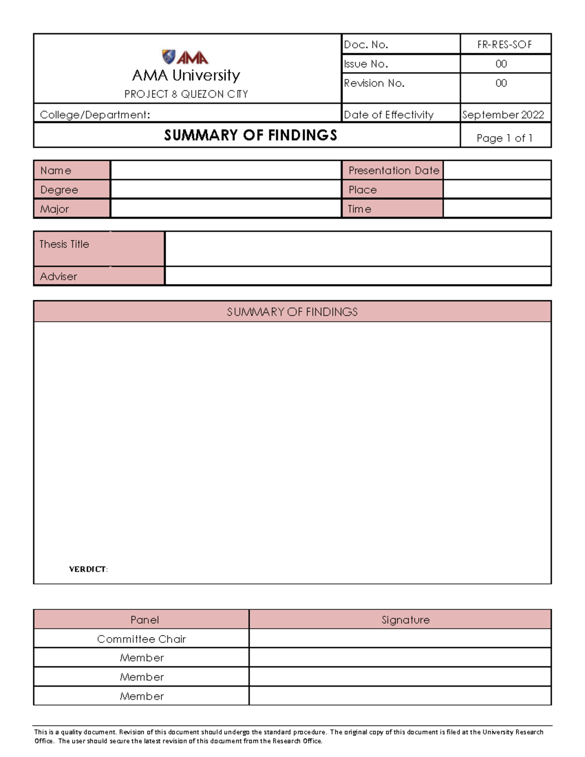 FR-RES-SOF Summary of Findings - This is a quality document. Revision ...