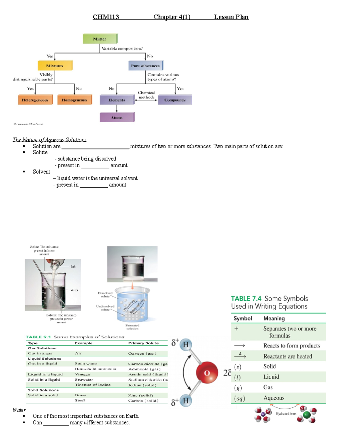 Ch 4 Lesson Plan FA2023 - CHM113 Chapter 4(1) Lesson Plan The Nature of ...