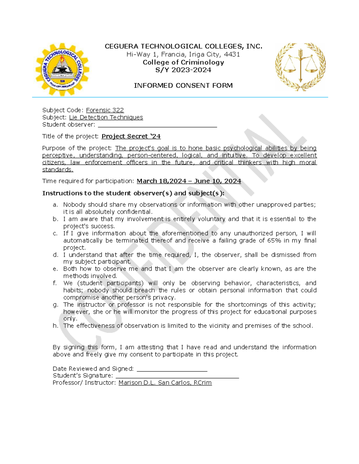 Consent - CEGUERA TECHNOLOGICAL COLLEGES, INC. Hi-Way 1, Francia, Iriga ...