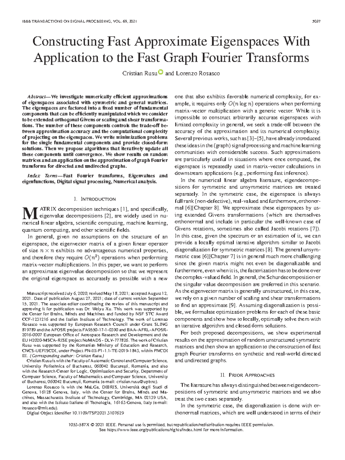 Constructing Fast Approximate Eigenspaces With Application To The Fast Graph Fourier Transforms 0879