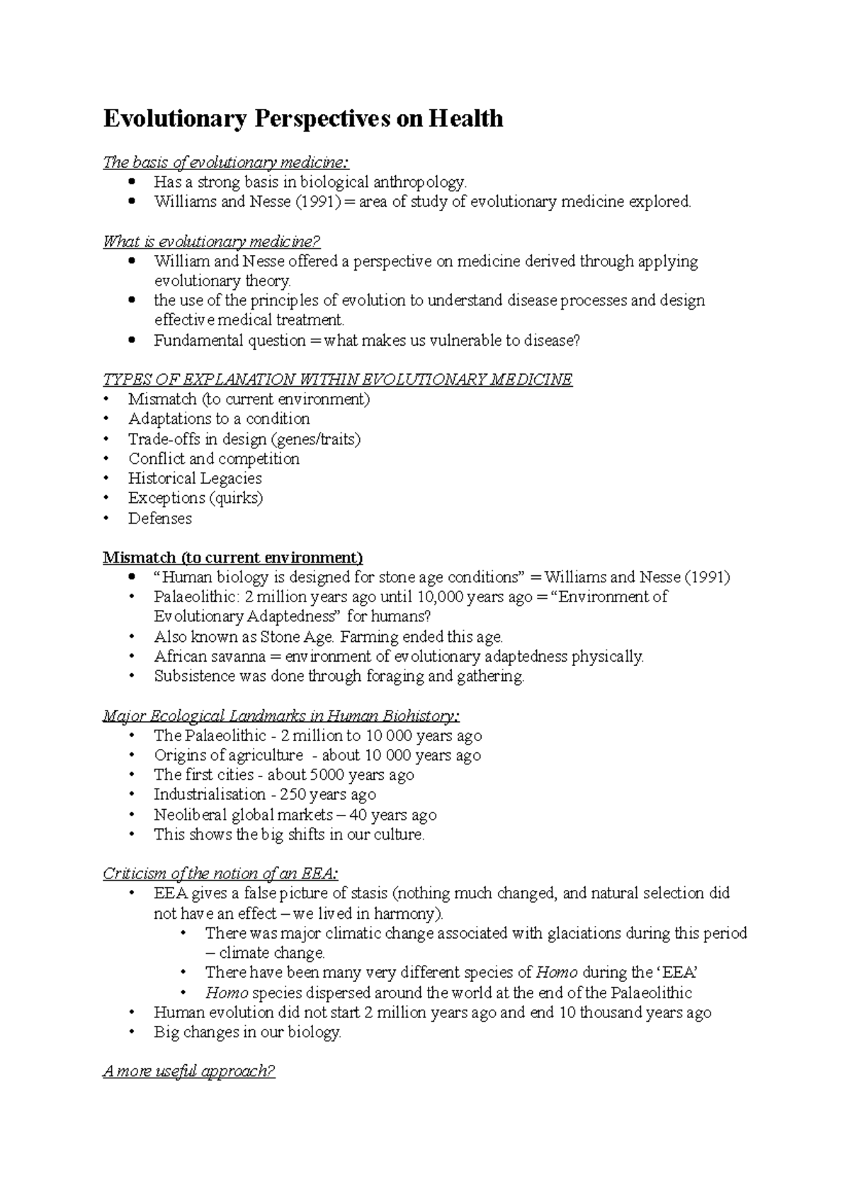 Evolutionary Perspectives on Health - Williams and Nesse (1991) = area ...