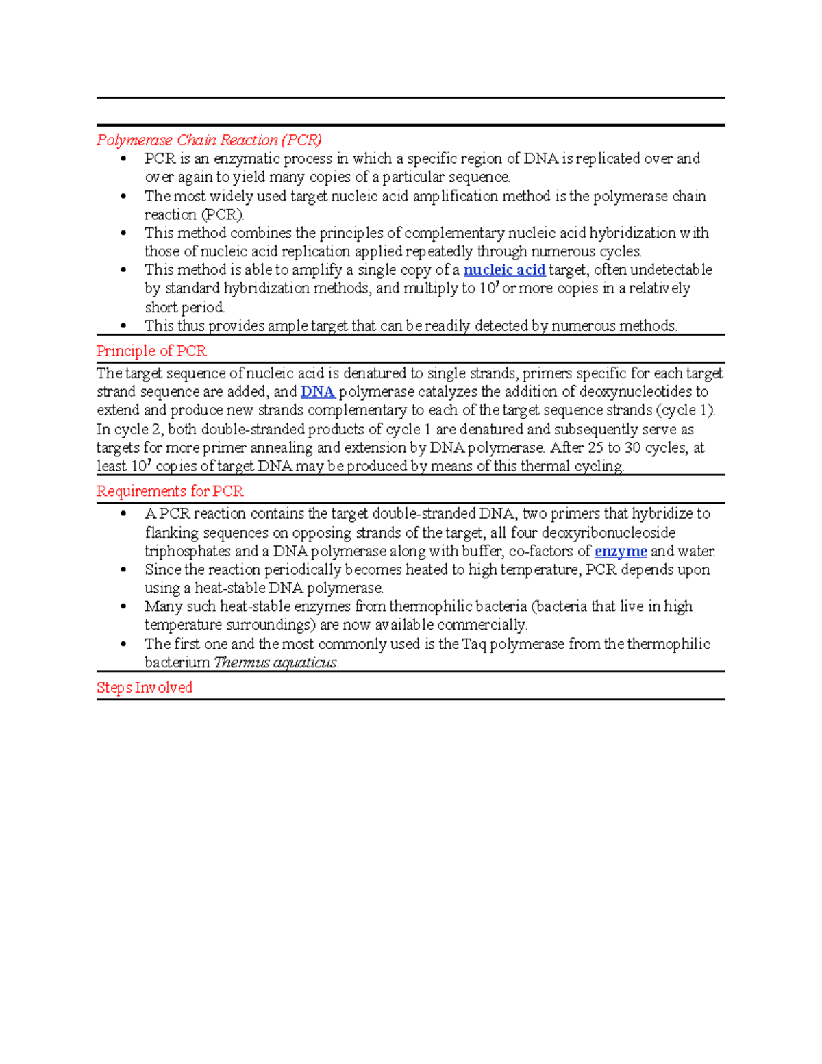 PCR Notes - Polymerase Chain Reaction (PCR) PCR is an enzymatic process ...