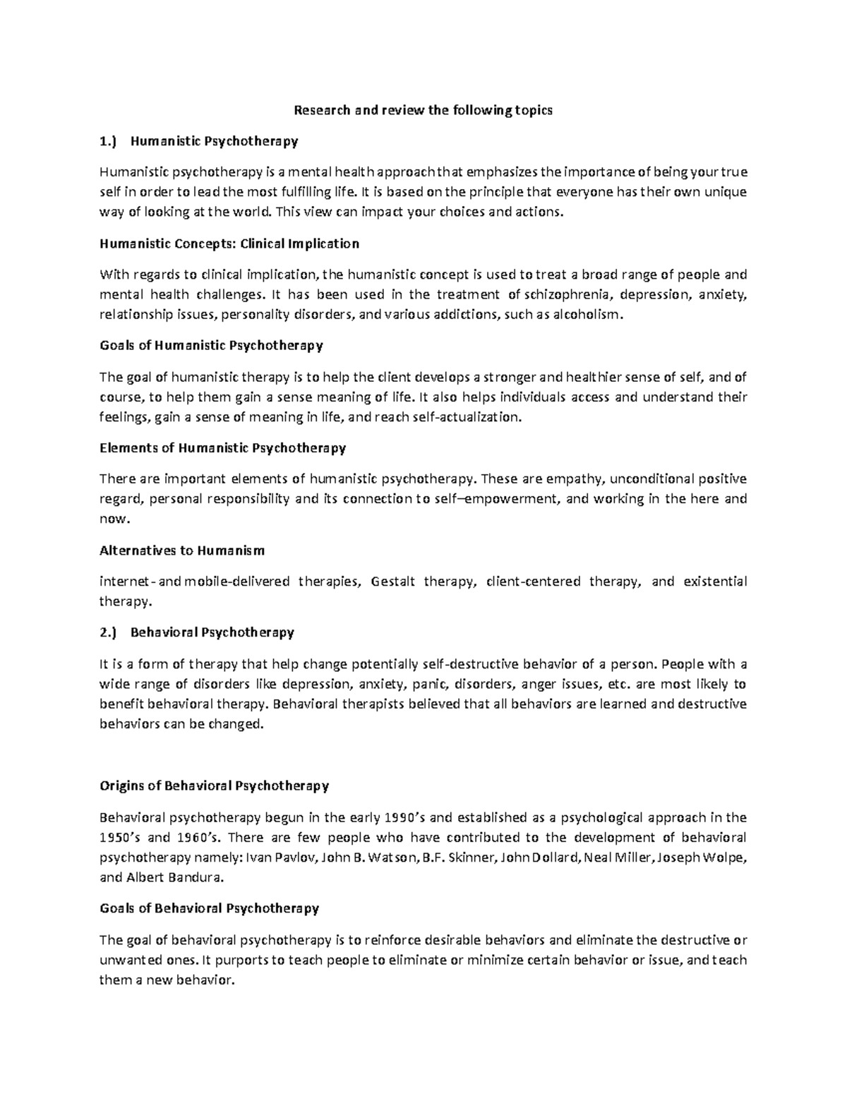 Research and Review About Psychotherapy - BS Psychology - Studocu