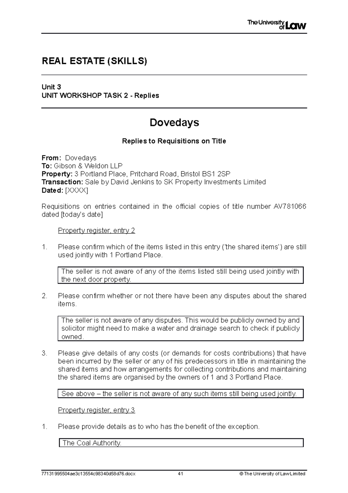 Real Estate WS3 Replies Exemplar - REAL ESTATE (SKILLS) Unit 3 UNIT ...