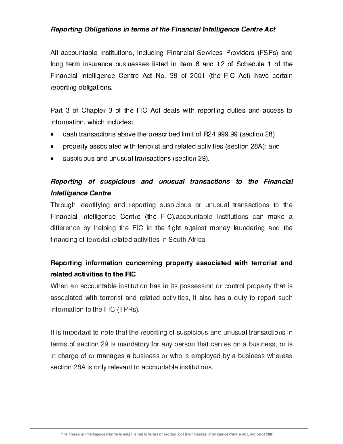 FIC Reporting Article - The Financial Intelligence Centre is ...