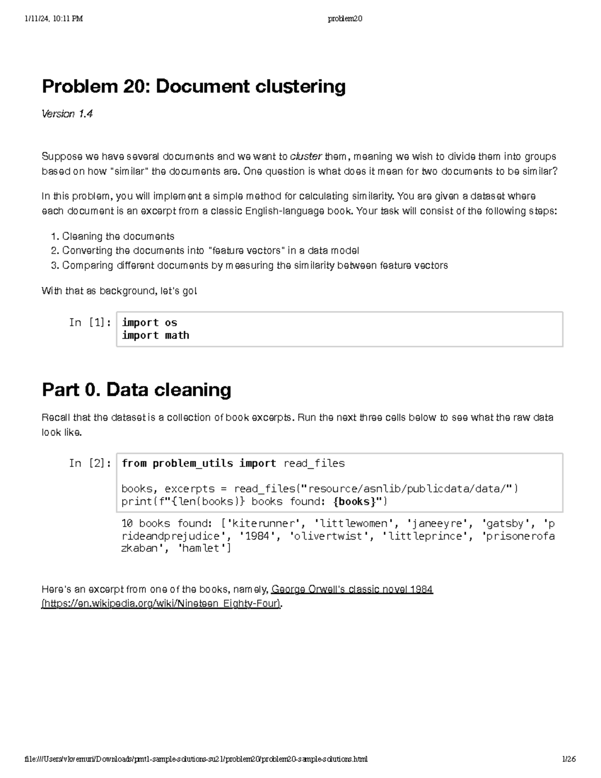 Problem 20 - Midterm Solution - Problem 20: Document clustering Version 1. Suppose we have ...