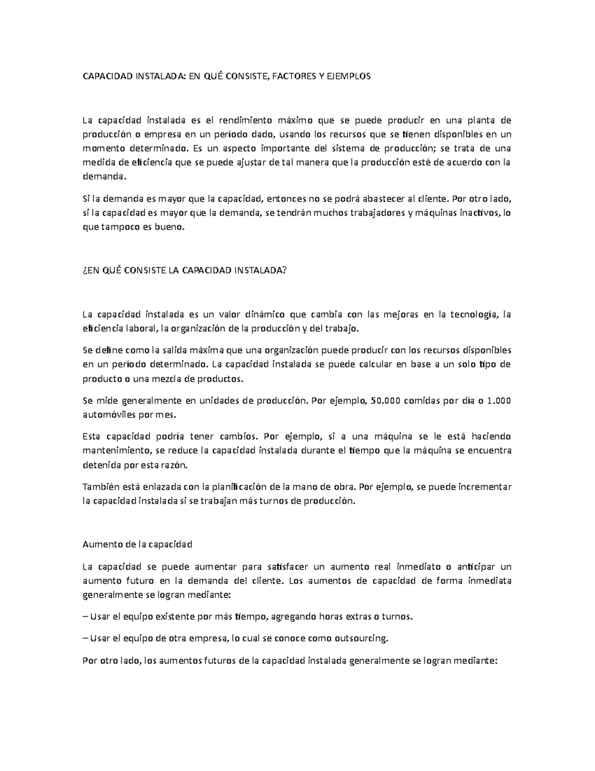 Capacidad Instalada - CAPACIDAD INSTALADA: EN QUÉ CONSISTE, FACTORES Y ...