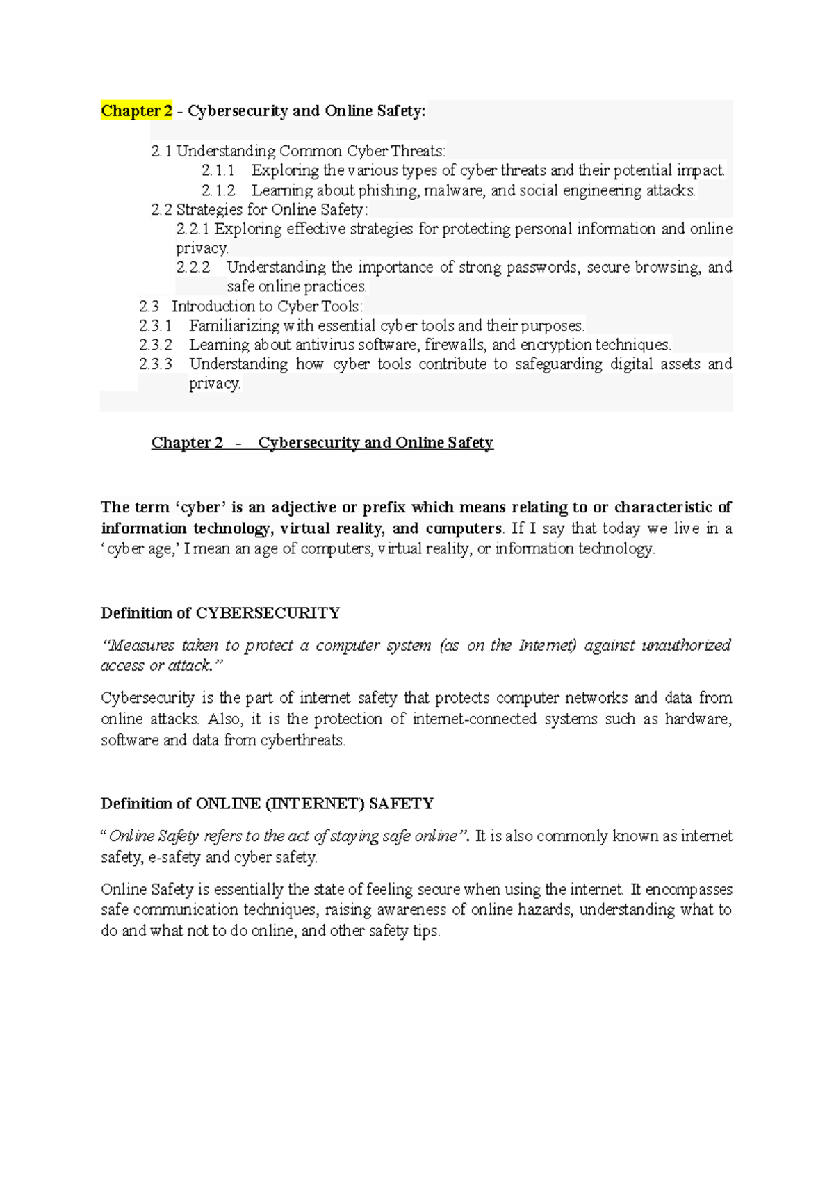 Chapter 2(Cyber-Security & Online Safety) - Chapter 2 - Cybersecurity ...