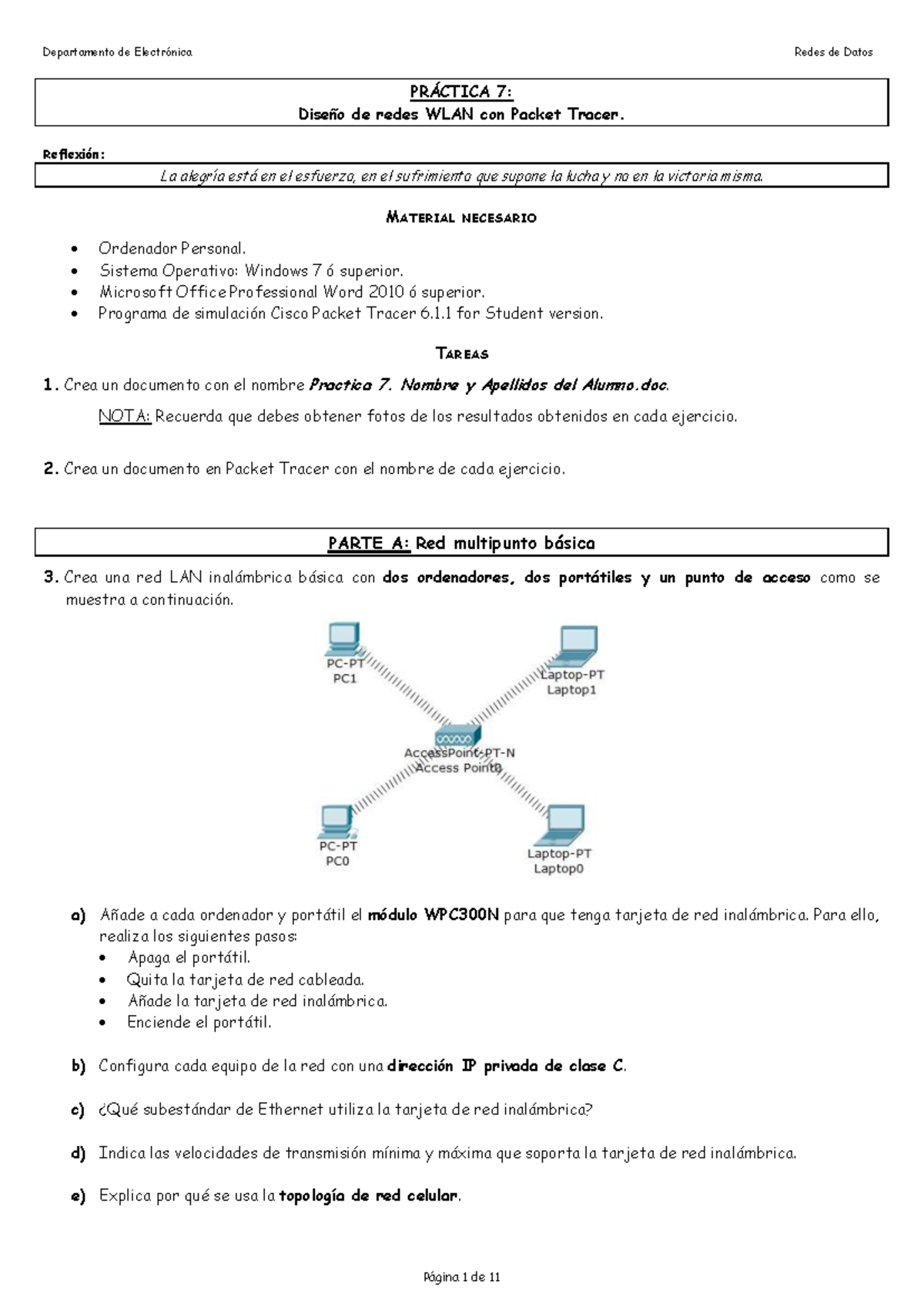 Diseños Redes WLAN WPAN Servidor DHCP - Departamento de Electrónica Redes de Datos PRÁCTICA 7 ...