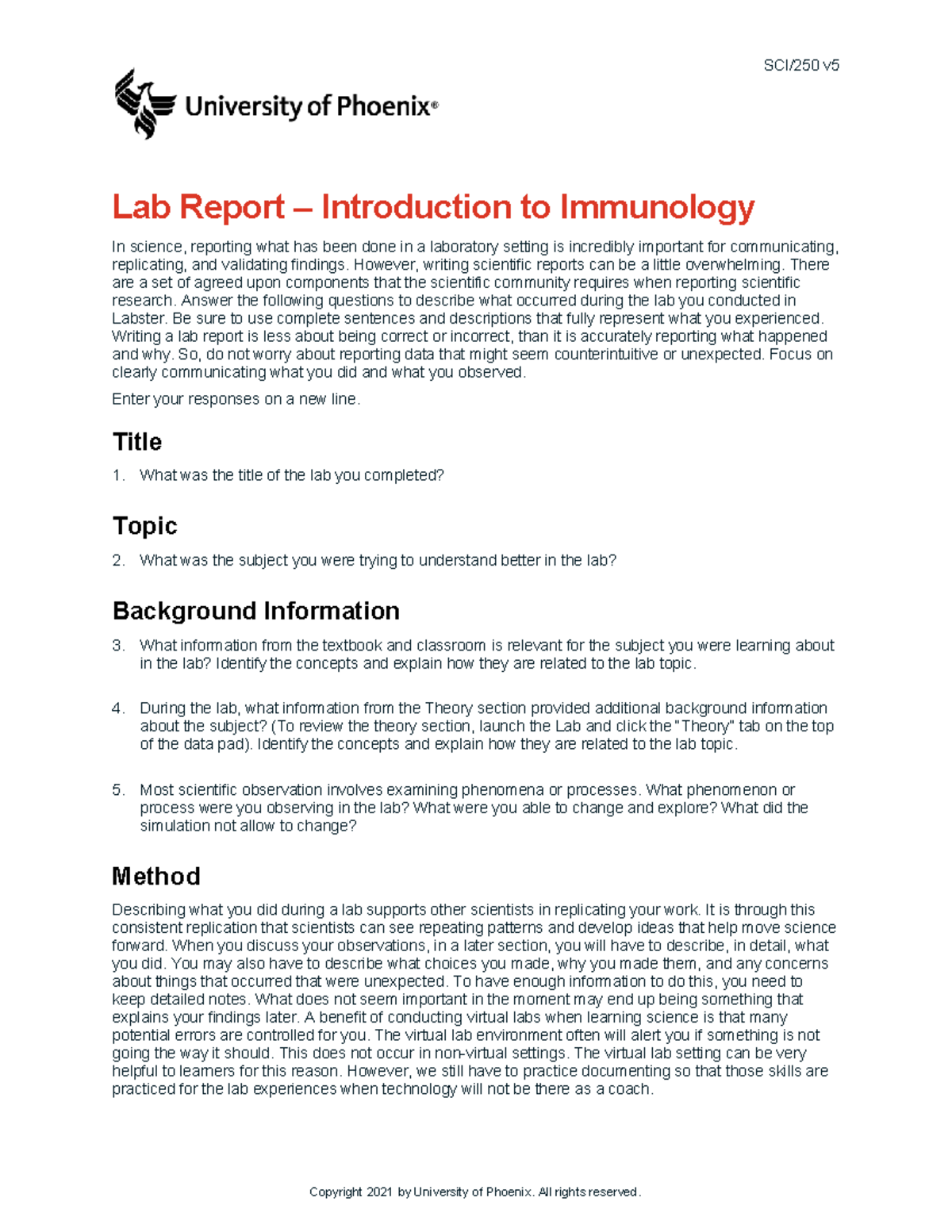 Sci250 v5 wk6 introduction to immunology - SCI/250 v Lab Report ...