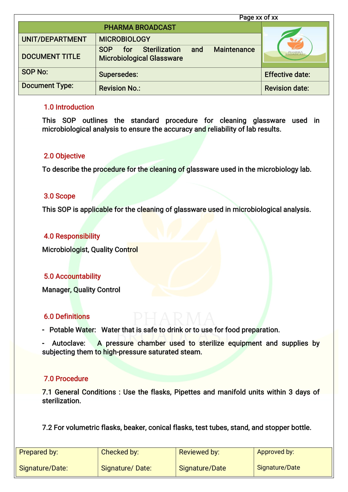 SOP for Cleaning of Microbiological Glassware - Microbiology 1 - Studocu