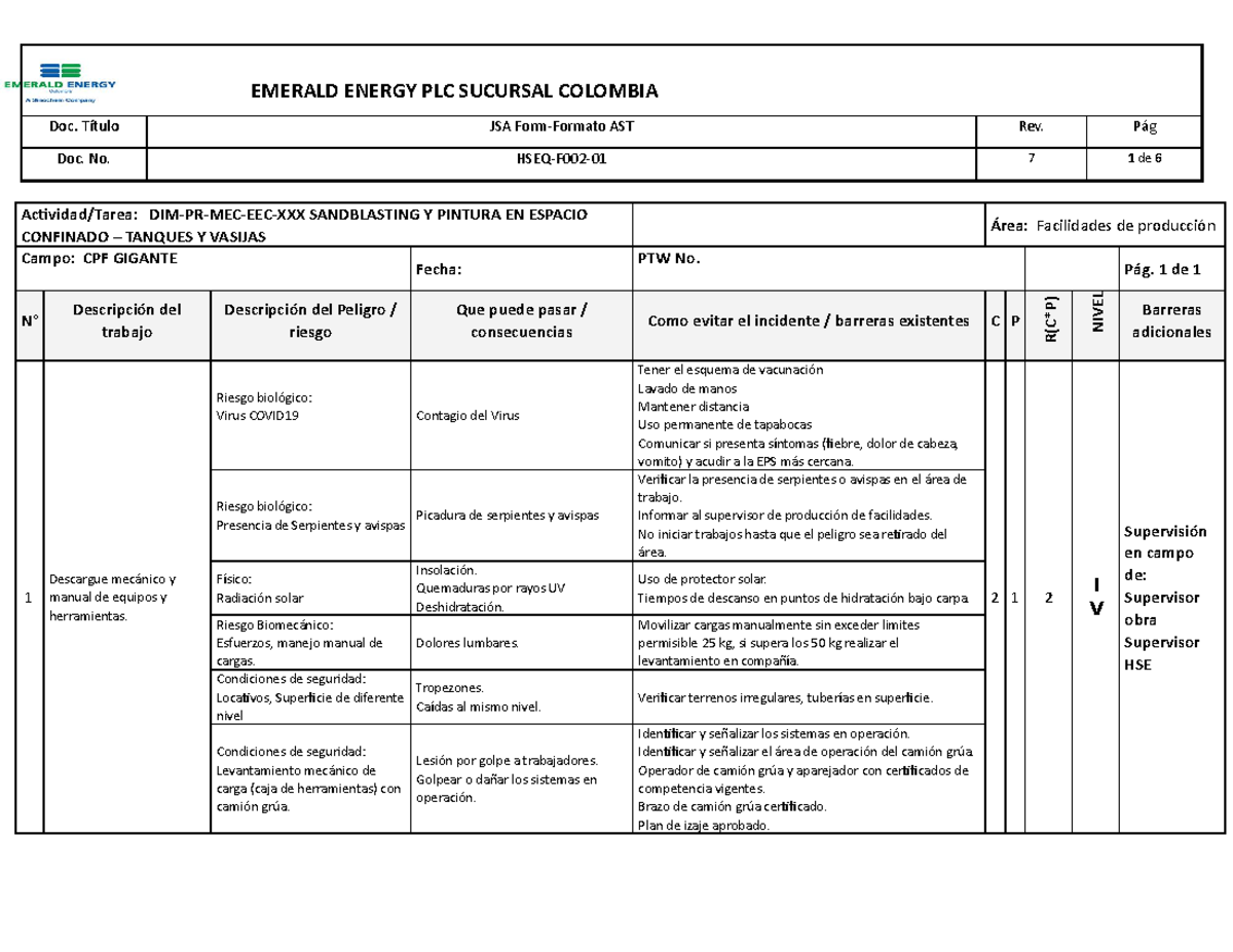 AST- Sandblasting Y Pintura - Doc. Título JSA Form-Formato AST Rev. Pág ...