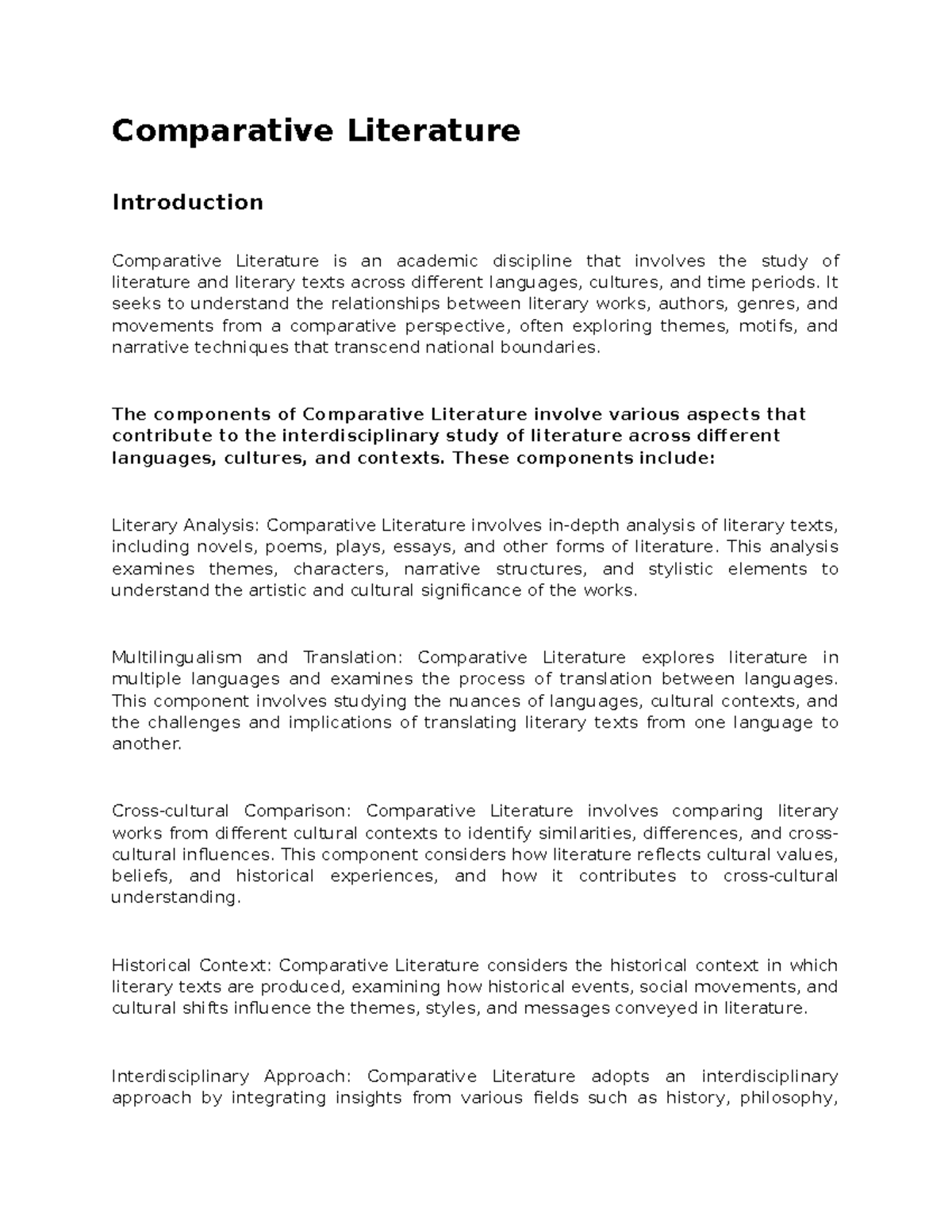 Comparative Literature - Comparative Literature Introduction ...