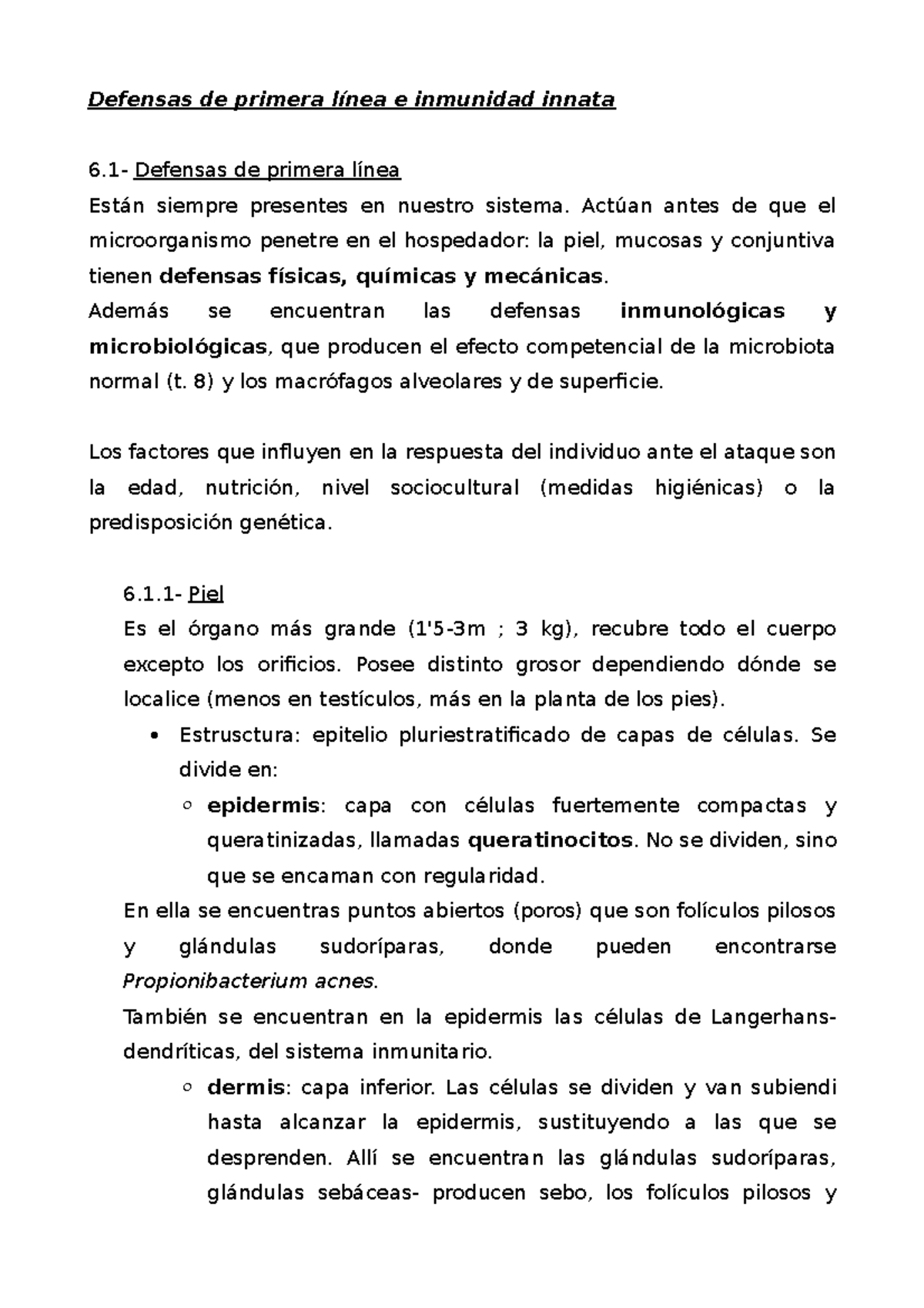 Apuntes t6 - Defensas de primera línea e inmunidad innata 6- Defensas ...
