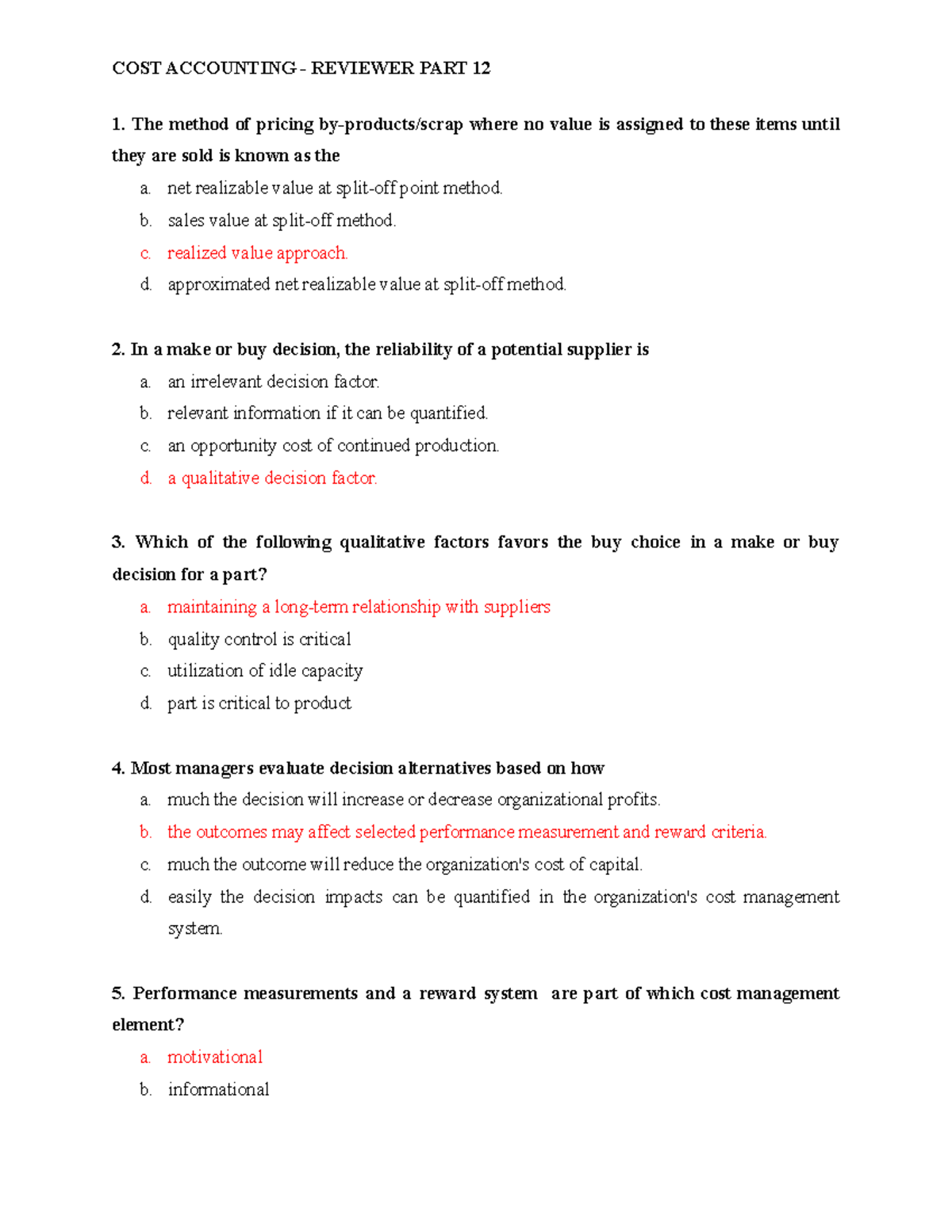 Cost Accounting - Reviewer Part 12 - 1. The method of pricing by ...