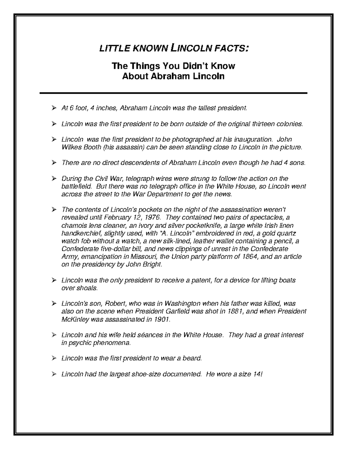 Lincoln facts - LITTLE KNOWN LINCOLN FACTS: The Things You Didn’t Know ...