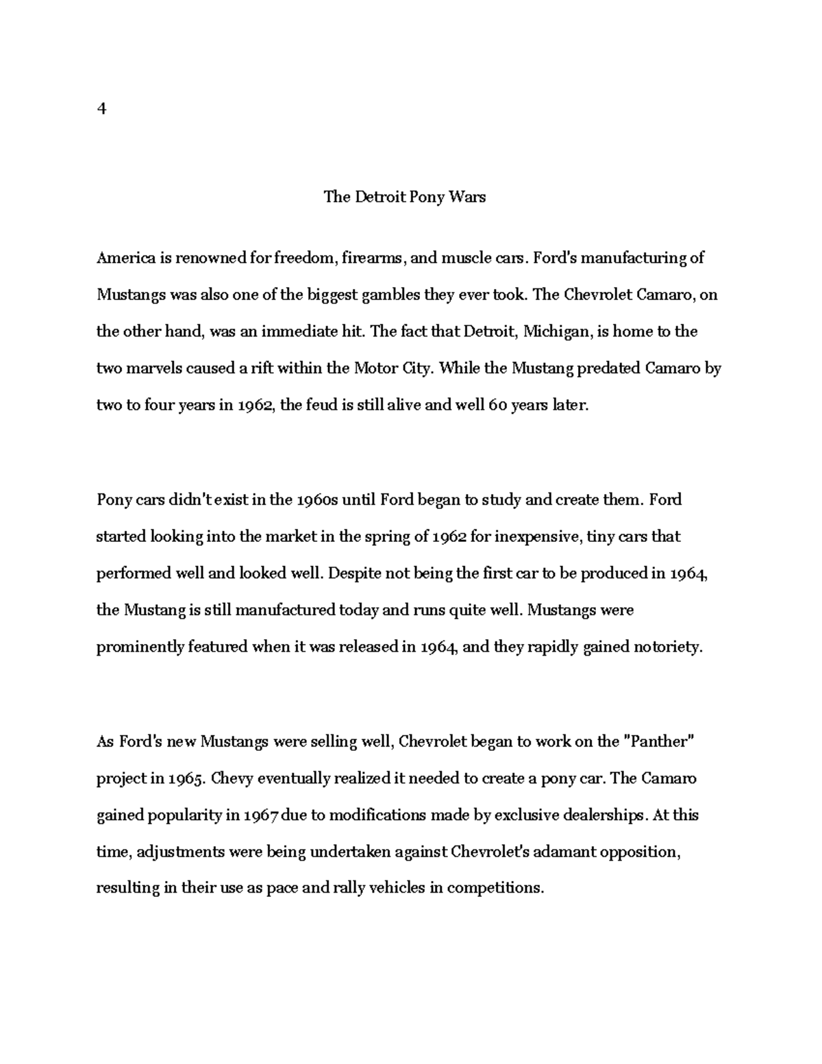 4 - ESSAY - 4 The Detroit Pony Wars America is renowned for freedom ...