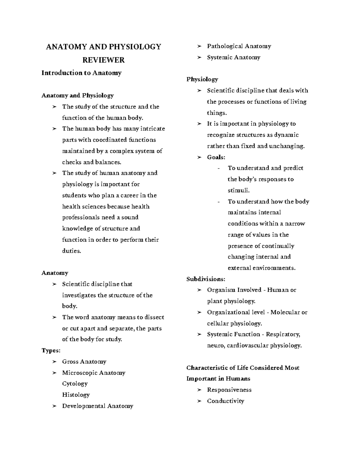 Anatomy AND Physiology Reviewer - ANATOMY AND PHYSIOLOGY REVIEWER ...