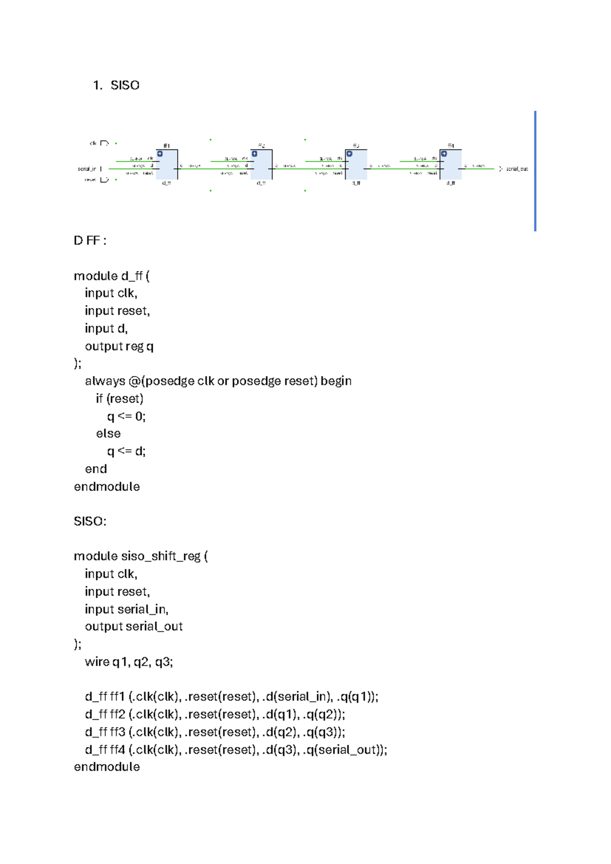 Shiftregs - shift reg digital electronics verilog - 1. SISO D FF ...