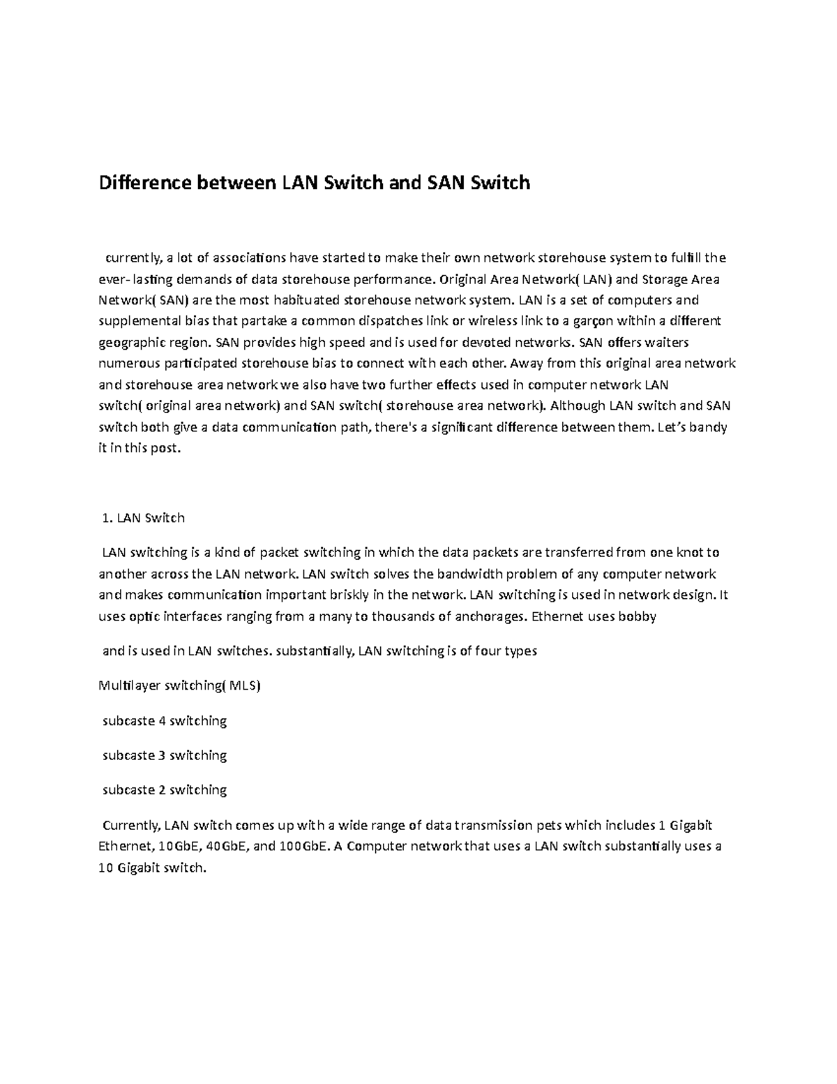 Difference between LAN Switch and SAN Switches - Difference between LAN ...