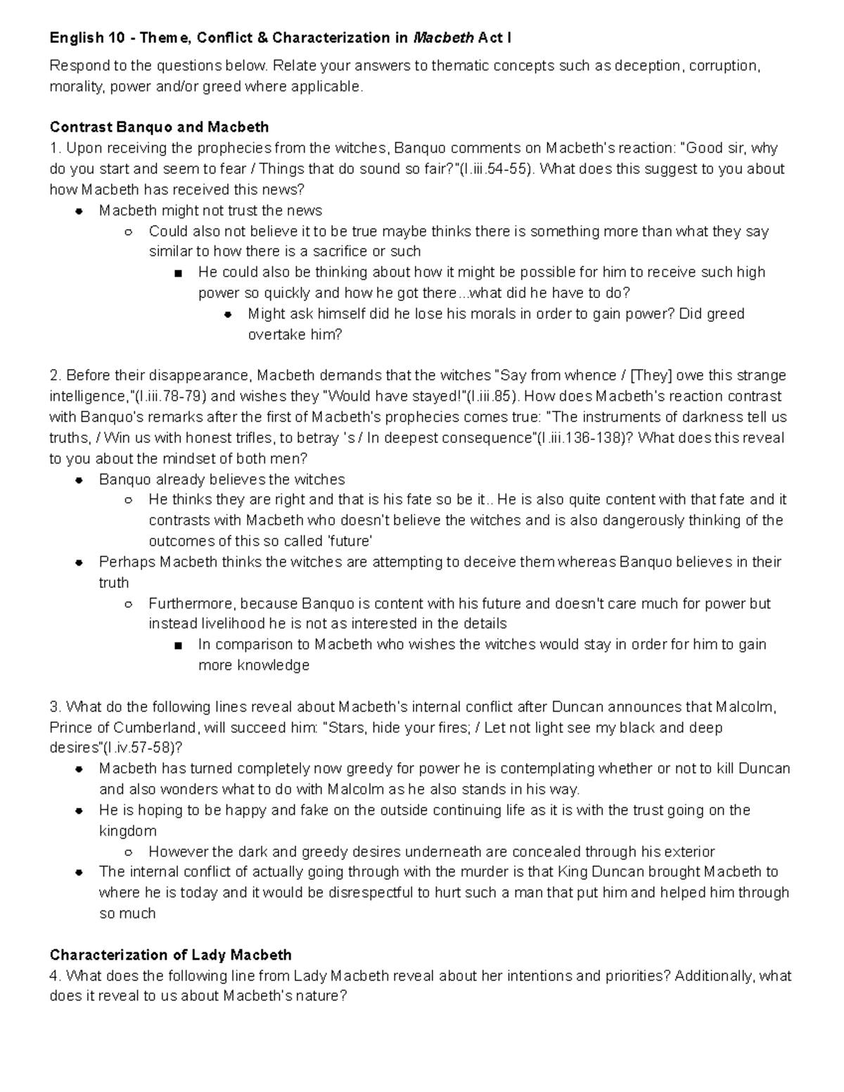 Copy of Theme, Conflict & Characterization in Macbeth Act I - Studocu