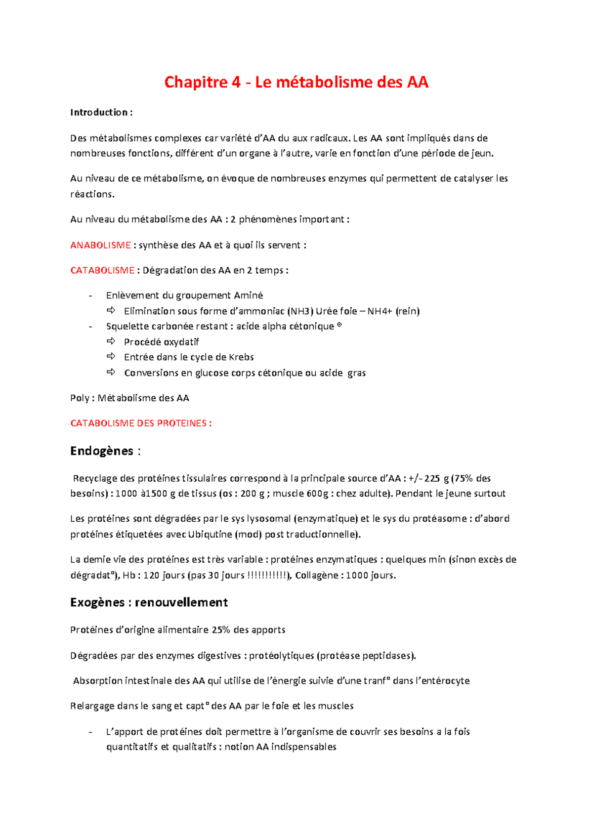 Métabolisme des acides aminés - Cours - Warning: TT: undefined function: 32 Chapitre 4 - Le ...