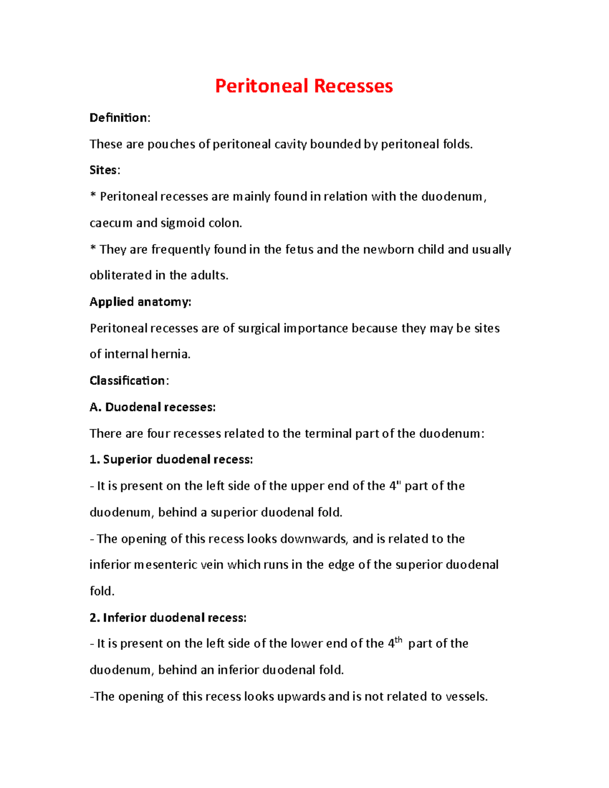 Peritoneal Recesses - Peritoneal Recesses Definition: These are pouches ...