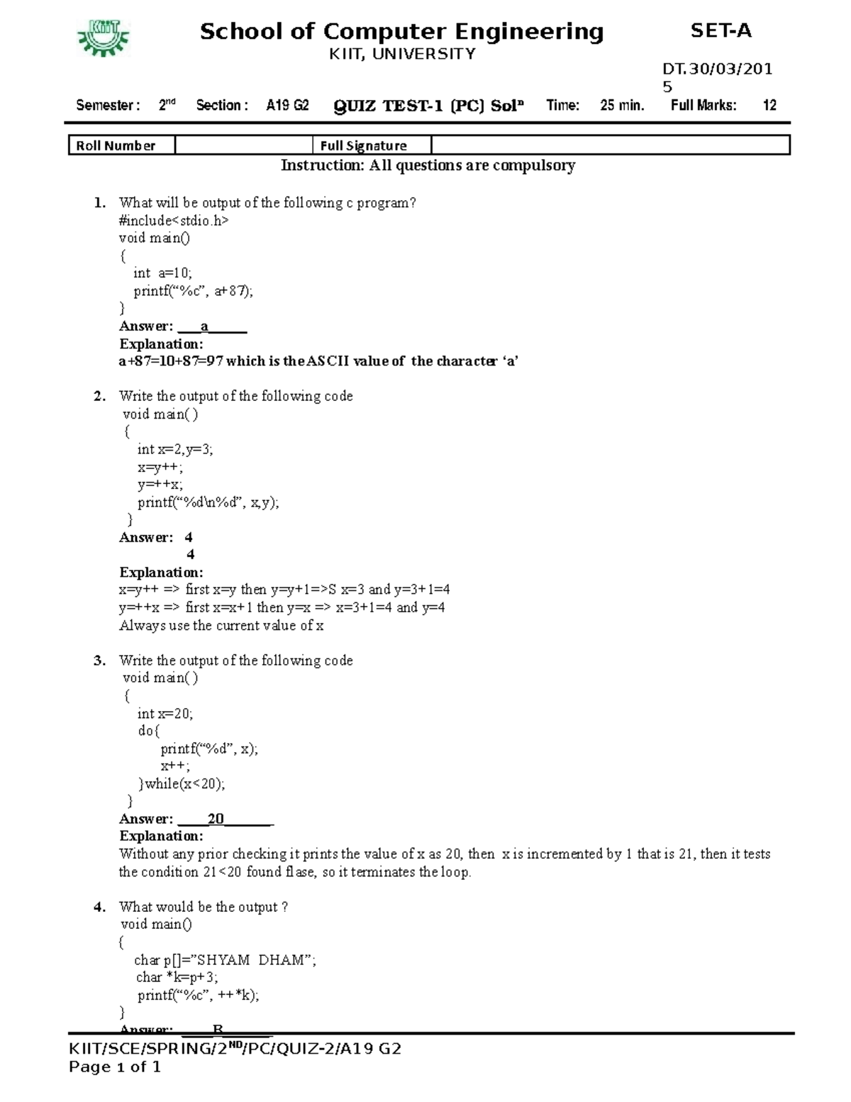 PC QUIZ-2 A19 G2 SET-A SOL - School of Computer Engineering KIIT ...