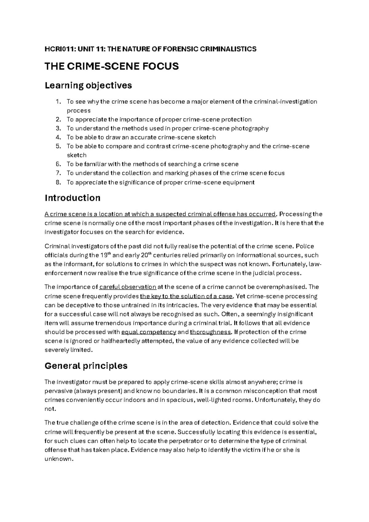 PROF Oliver UNIT 11 The nature of forensic criminalistics - HCRI011 ...