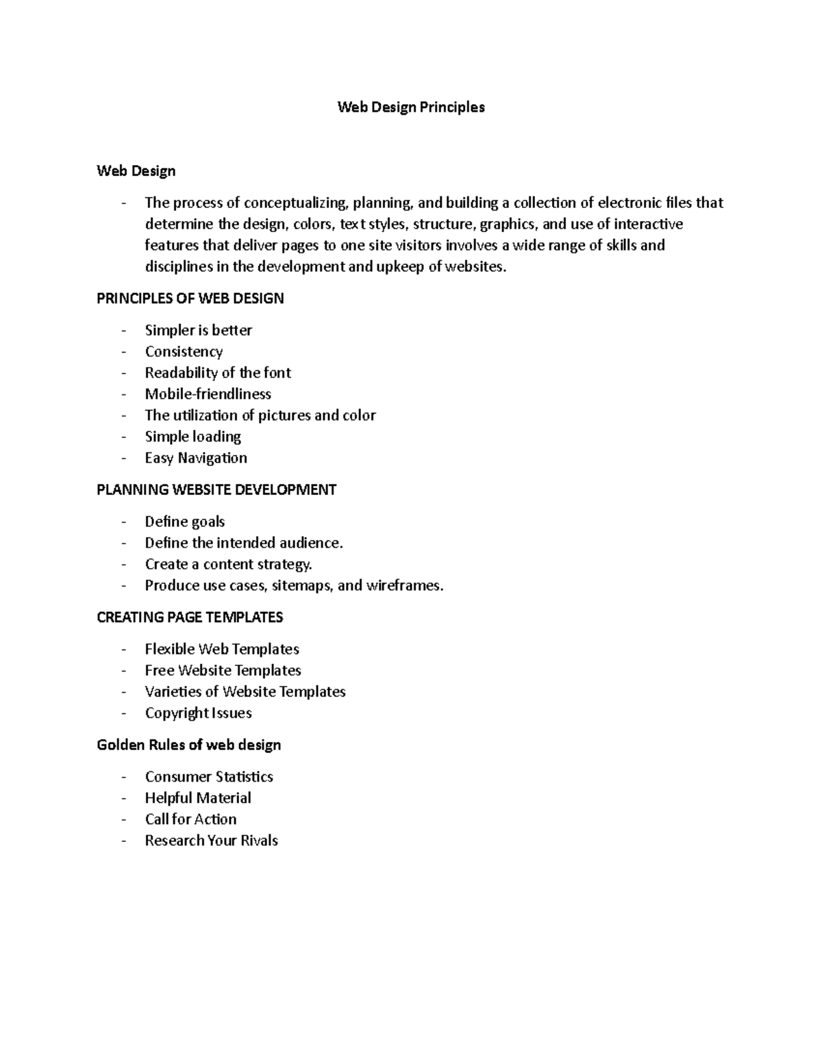 Notes in web design principles - Web Design Principles Web Design The ...