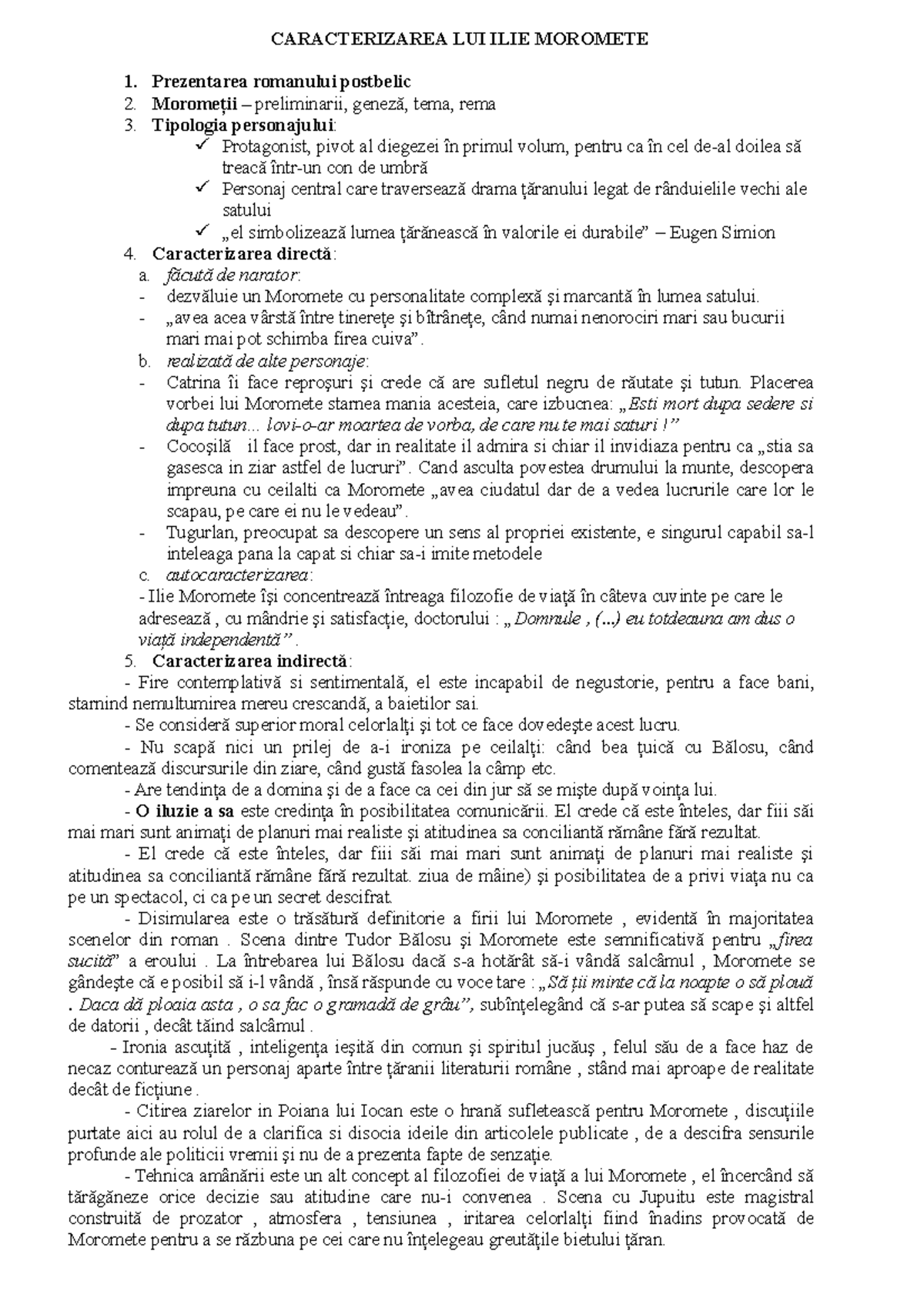 Iliemoromete - Bac 2023 - CARACTERIZAREA LUI ILIE MOROMETE Prezentarea ...