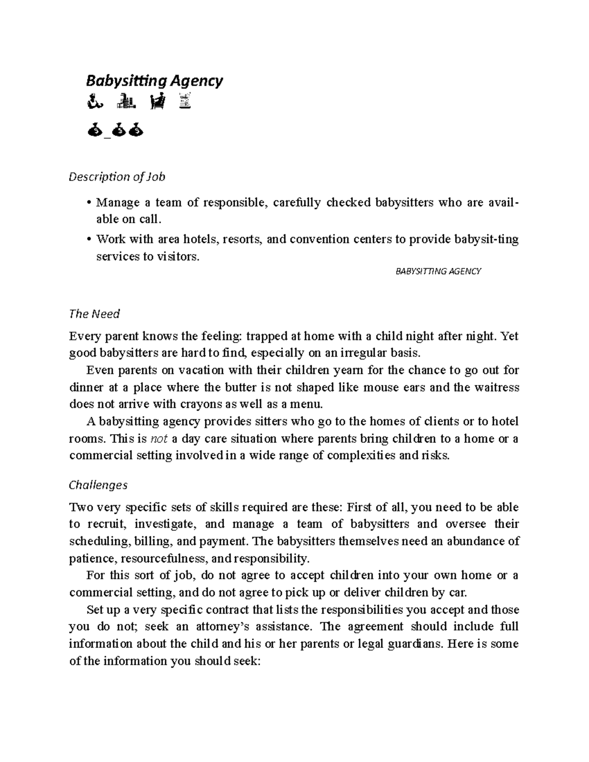 Babysitting Agency - You’ll also need to know the backgrounds of ...